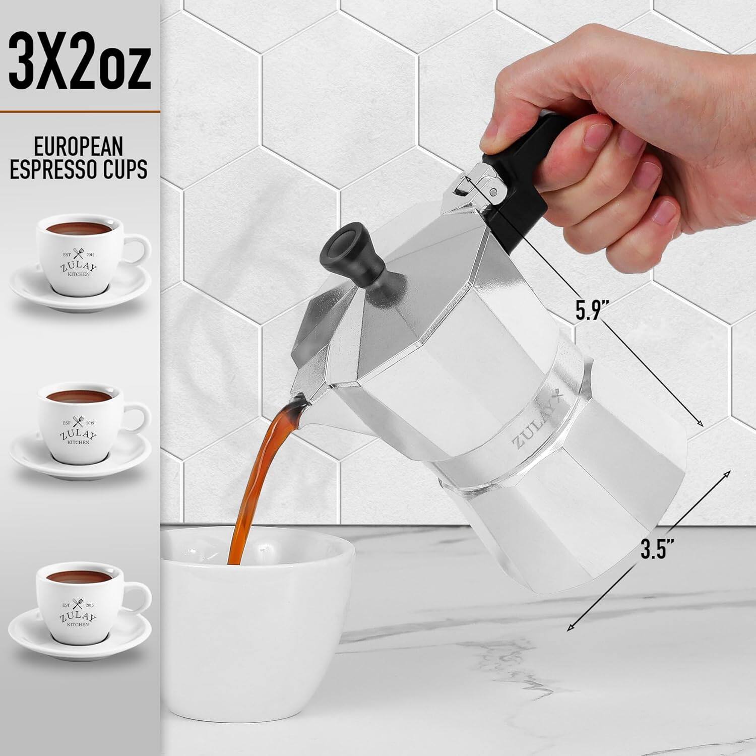 Zulay Kitchen Moka Pot Espresso Stovetop Coffee Maker (3 Espresso Cups ...
