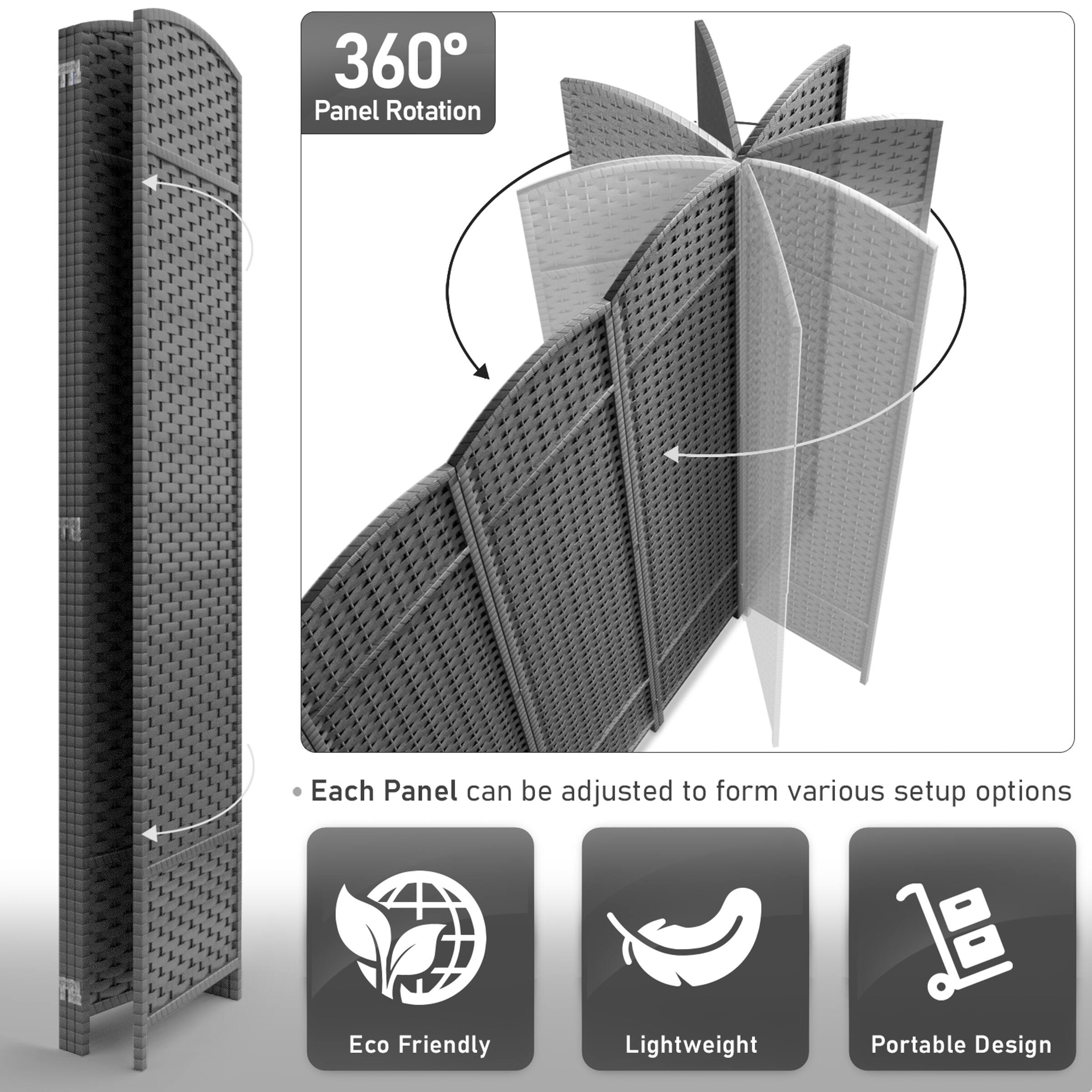 Sorbus 4 Panel Room Divider 6 ft. Tall Privacy Screen, Extra Wide Double Hinged Panels, Mesh ...