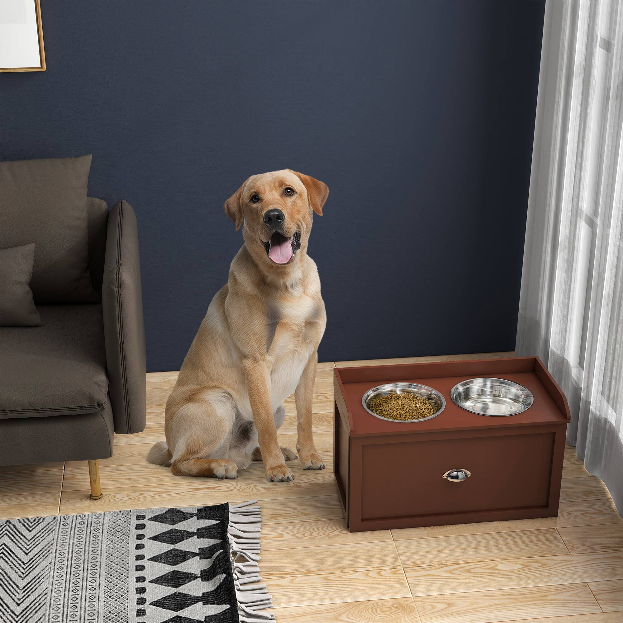 Pawhut Feeding Station with Storage Drawer, Food Cabinet with 2 ...