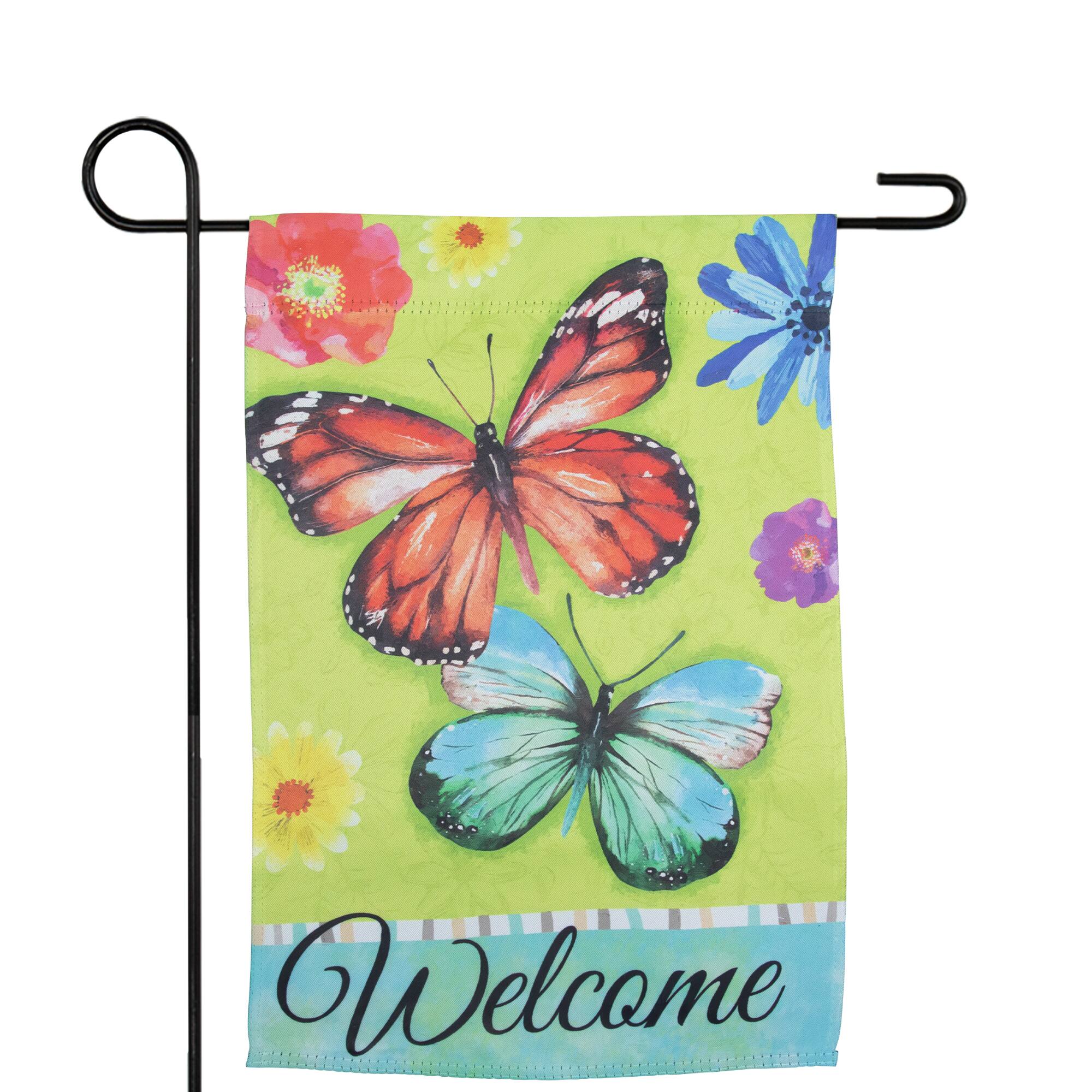 Northlight Welcome Butterflies Outdoor Floral Garden Flag 12.5" x 18 ...