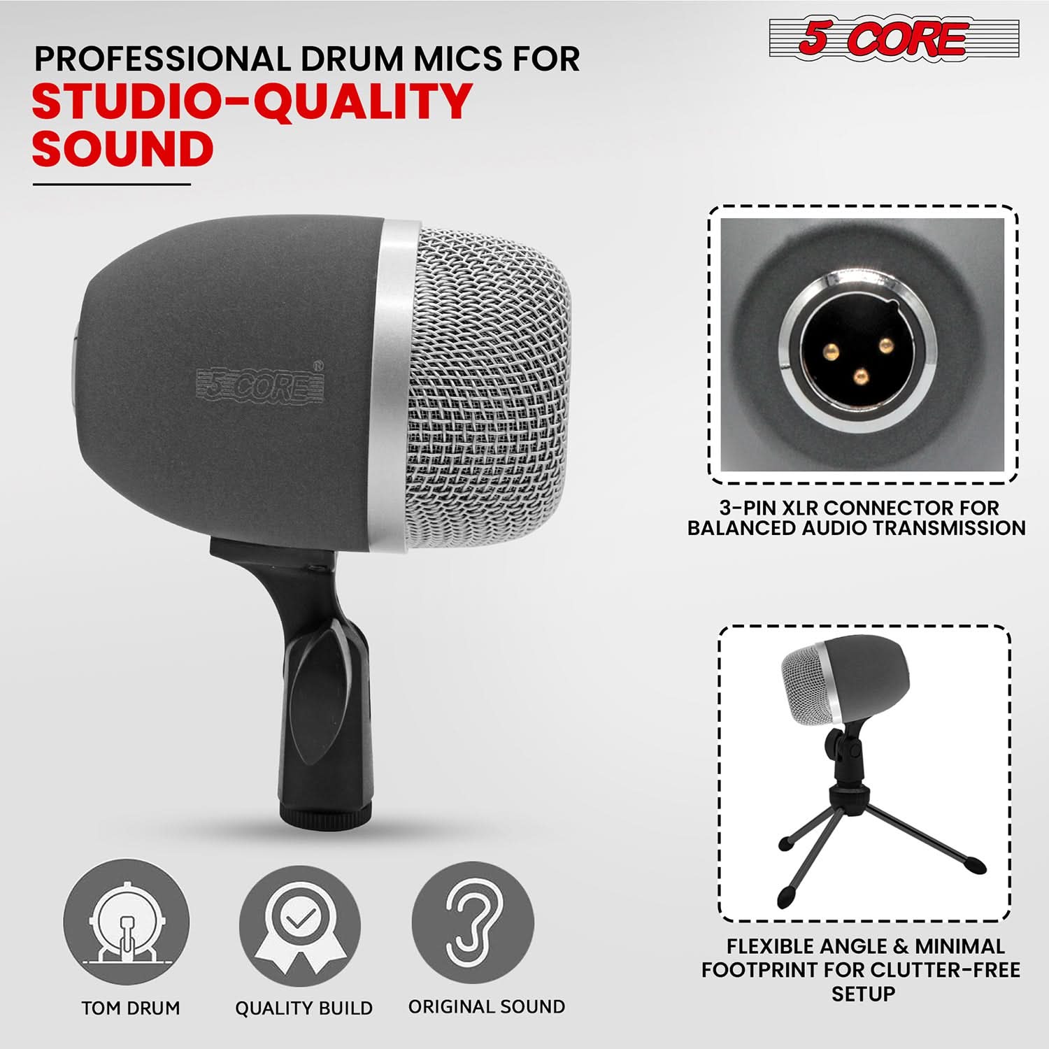 5 CORE Conga Mic Snare Tom Microphone Drum Kit Condenser XLR Instrument ...
