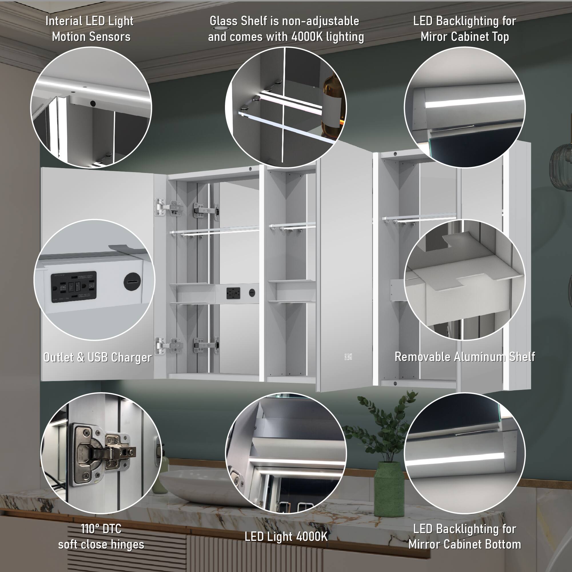 WELLFOR 60 in. W x 30 in. H Rectangular Aluminum Surface Mount Medicine ...