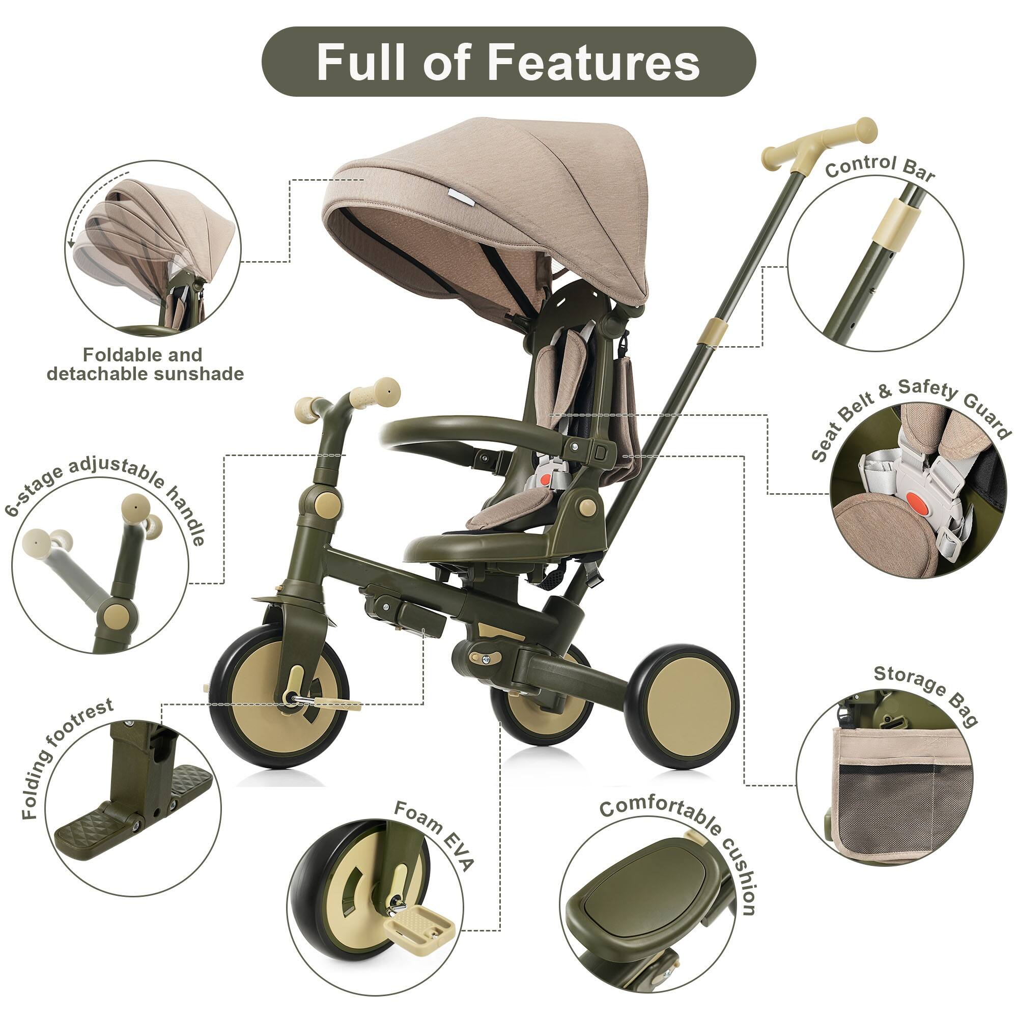 Lirago 7 in 1 Baby Tricycle Stroller Foldable Toddler Push Bike with ...