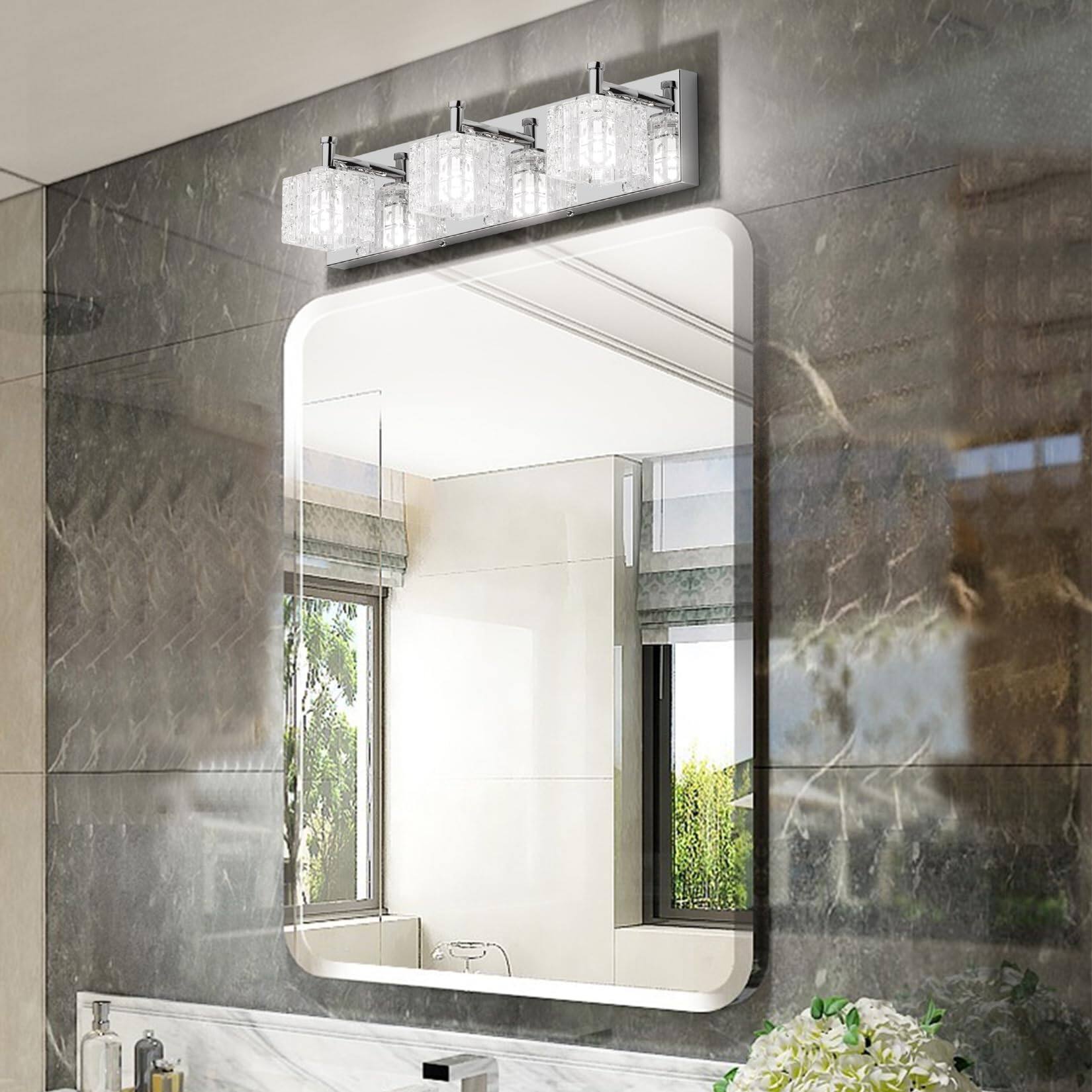 Earthley Blooms 3 Lights Crystal Bathroom Vanity Light Modern Led Chrome Fixtures For Over ...