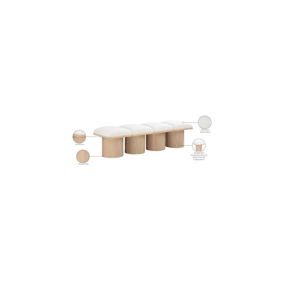 Meridian Furniture Pavilion Bench Cream Boucle Fabric 465Cream-4B ...