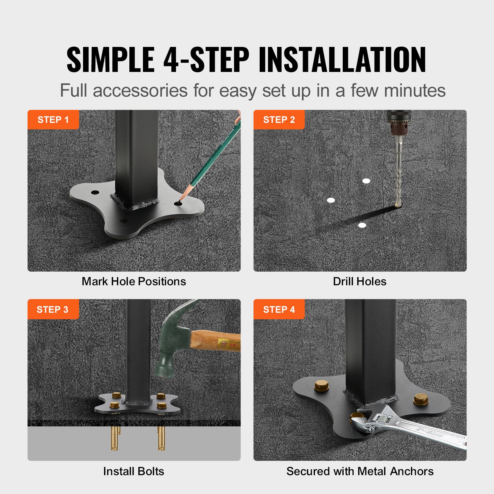 VEVOR Outdoor Stair Railing, Fits for 1 5 Steps Transitional Wrought ...