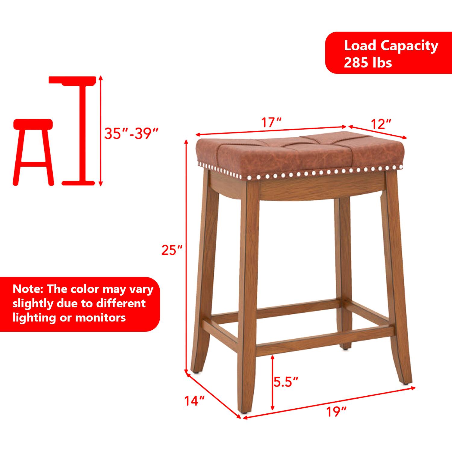 Hivvago Pair of PU Leather Saddle Style Bar Stools with Upholstered ...