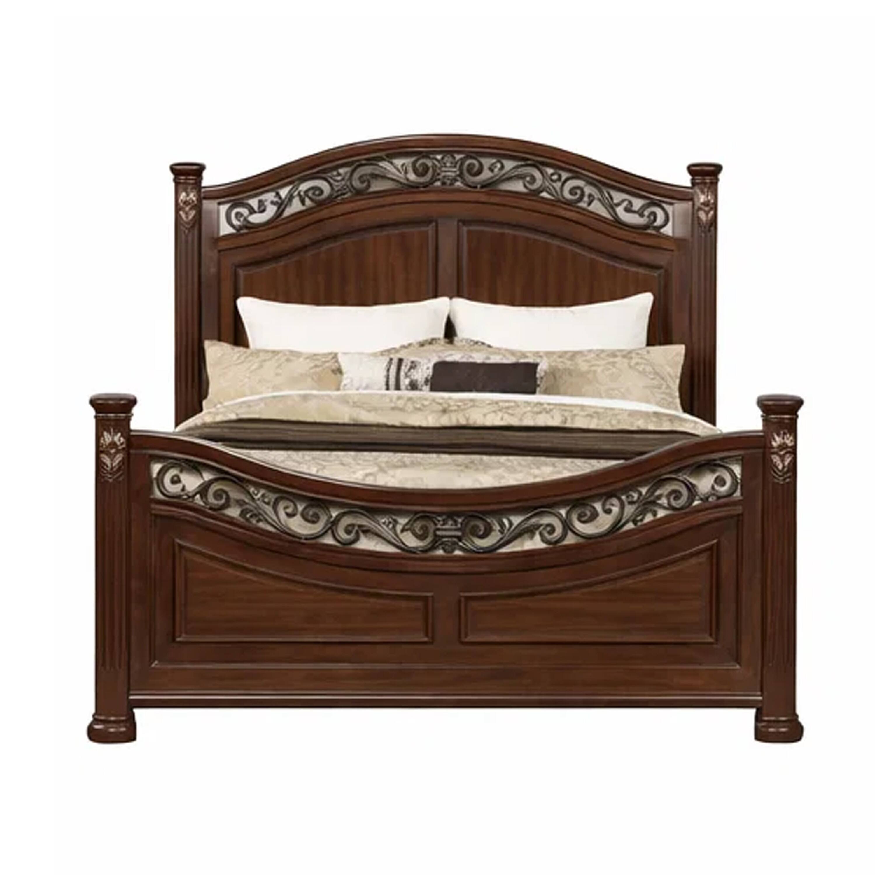 Manhattan Lane Miri Arched Queen Bed, Carved Leaf Details, Reeded ...