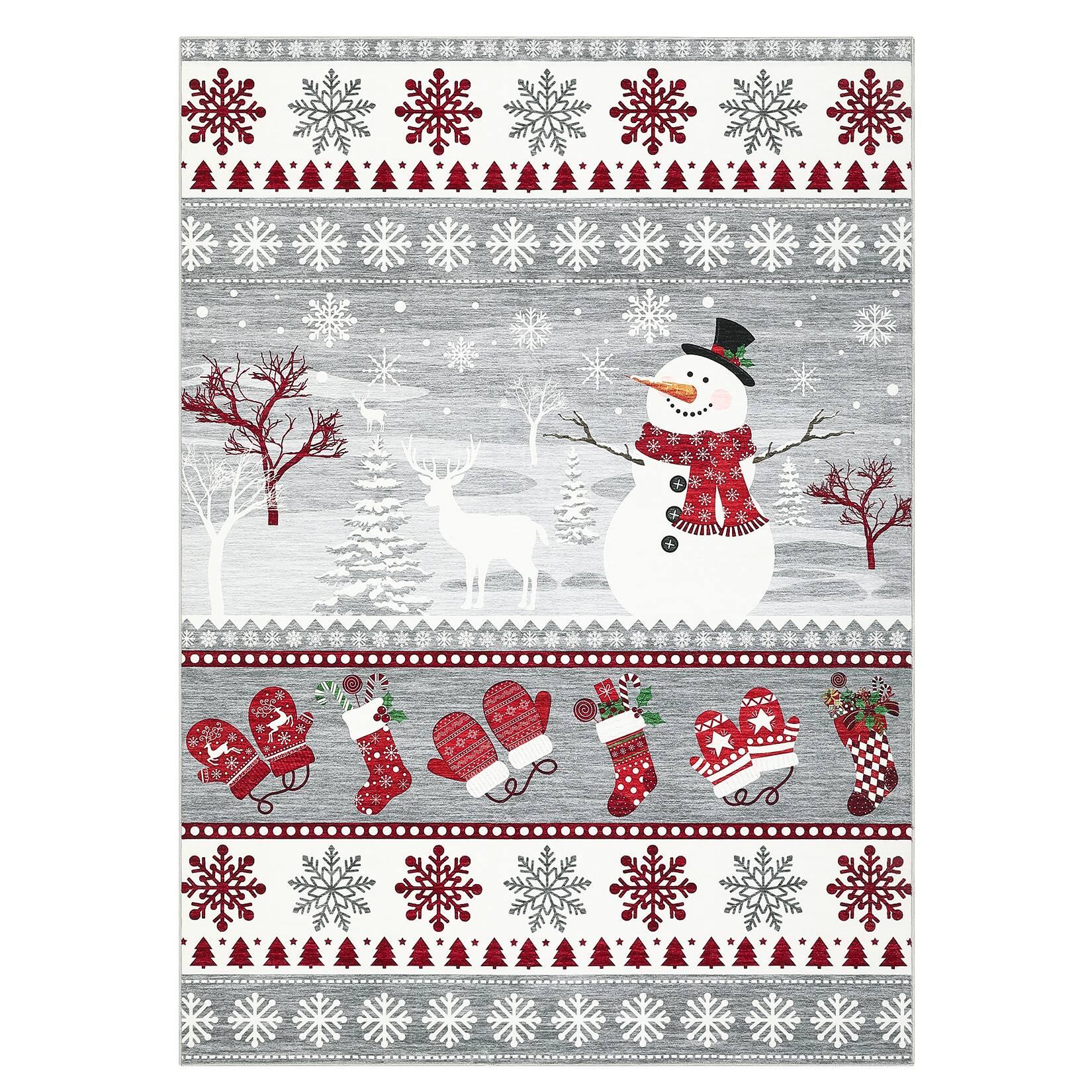 Acekool Christmas Snowman & Reindeer Holiday Area Rug Non Slip Low Pile ...