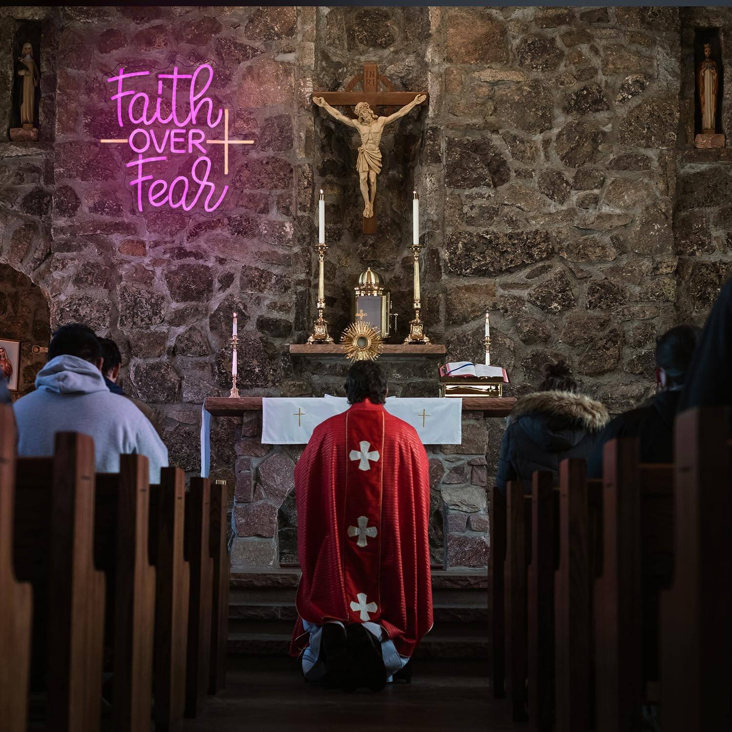 Auledio Faith Over Fear Neon Sign for Wall Decor Jesus Neon Light Warm ...