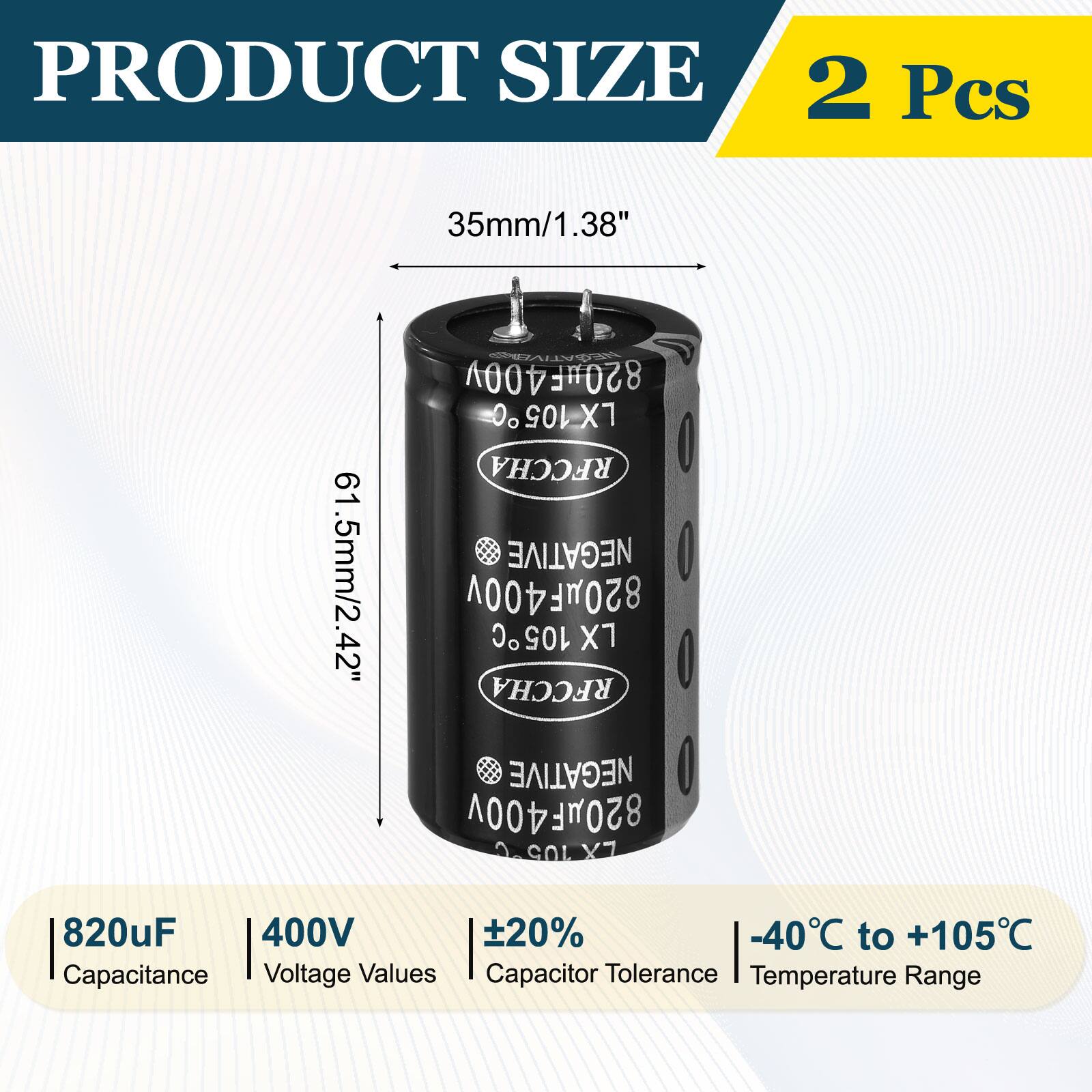 Unique Bargains 400V 820uF Snap in Electrolytic Capacitor, 2pcs, 61 ...