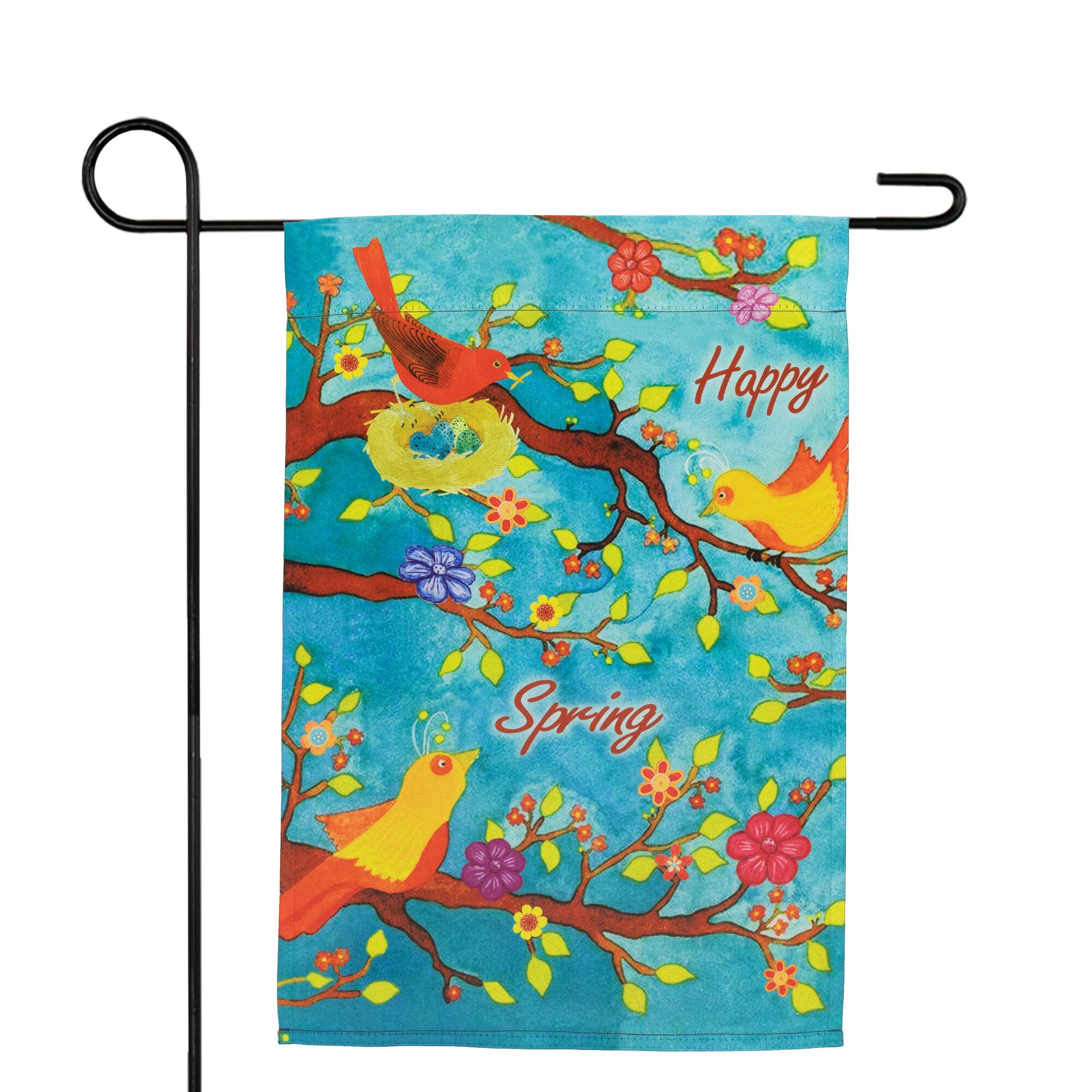 Northlight Birds and Flowers "Happy Spring" Outdoor Garden Flag 18" x ...