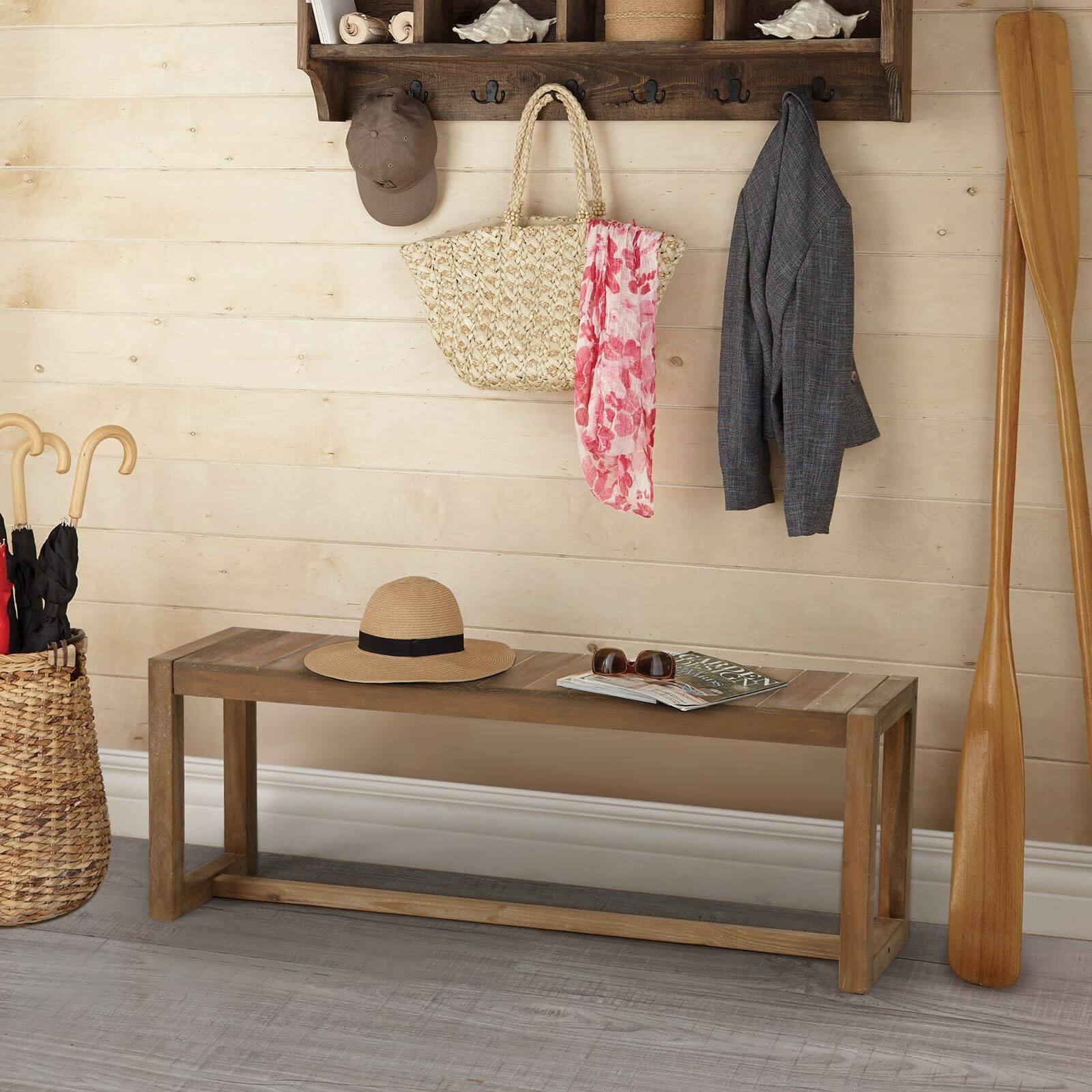 JETRANSPORT Farmhouse Solid Wood Bench Line Pattern Splicing Entryway ...