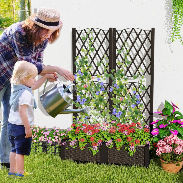SlickBlue Outdoor PE Rattan Planter Box with Trellis for Vegetables ...