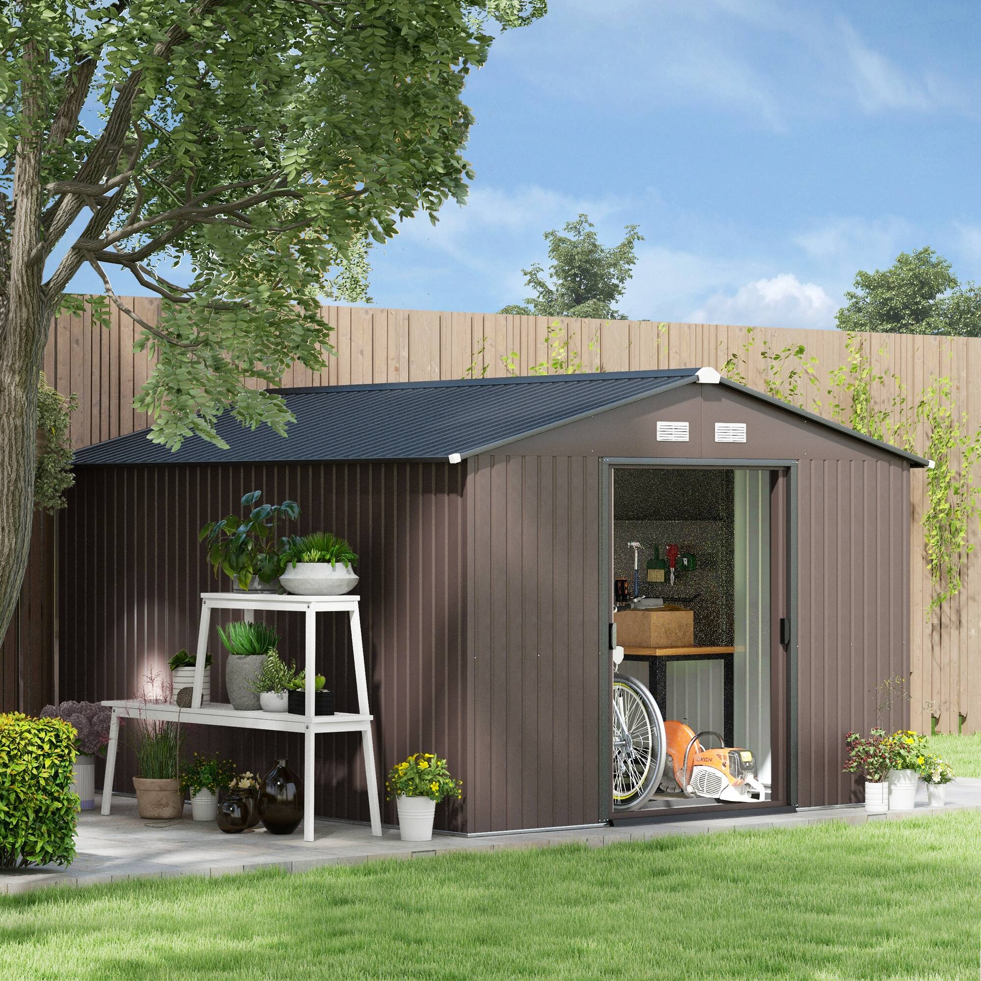 Outsunny 11' x 9' Outdoor Storage Shed, Garden Tool Metal Shed with ...