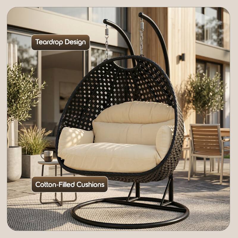 LeisureMod Mendoza 2 Person Outdoor Charcoal Wicker Swing Chair Rust ...