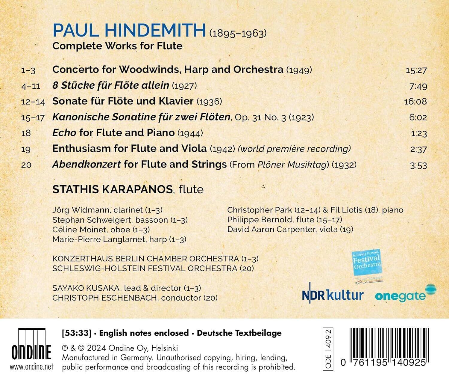 Hindemith / Karapanos / Schweigert Complete Works for Flute COMPACT ...
