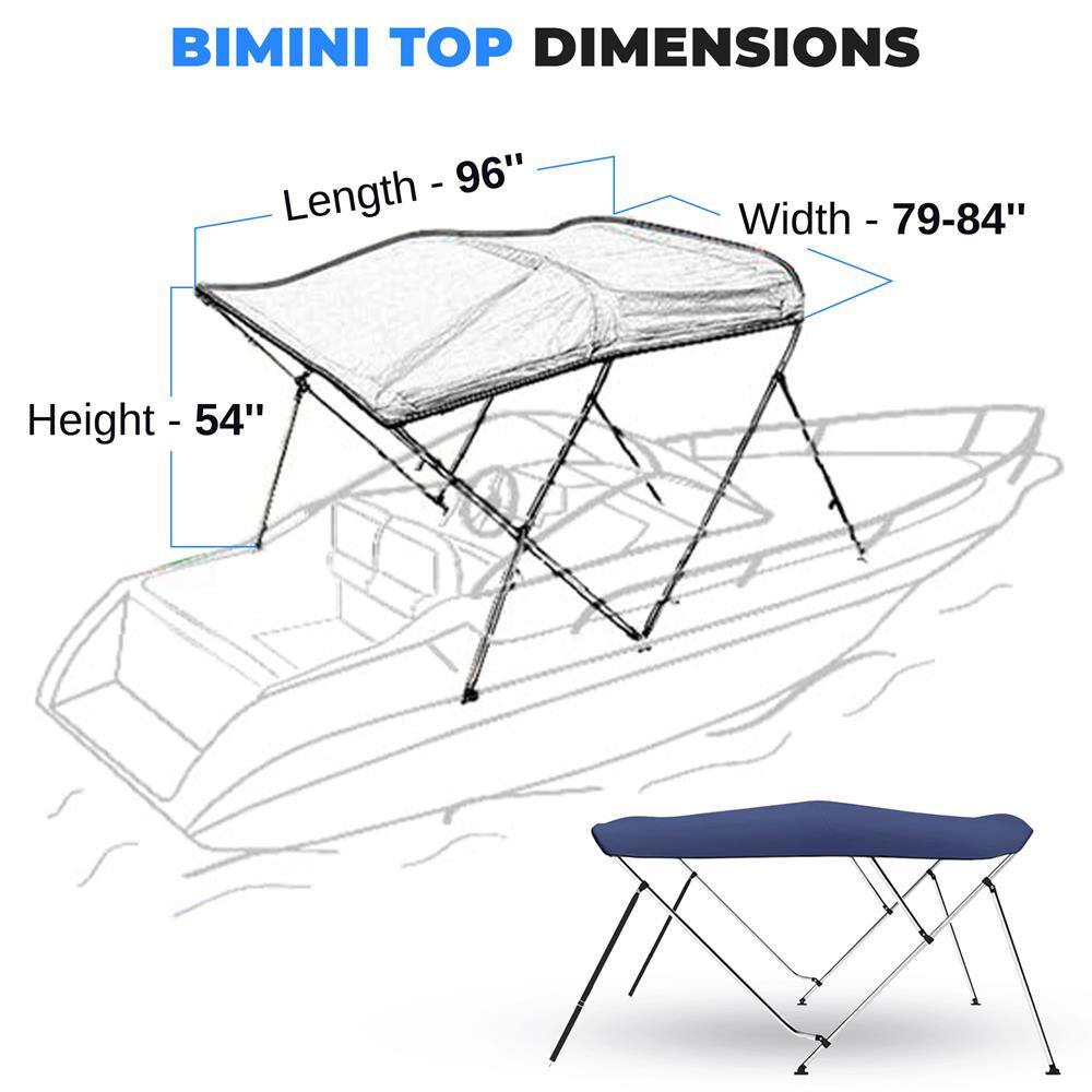 SereneLife 4 Bow Bimini Top Boat Cover with 1" Aluminum Frame, Front ...