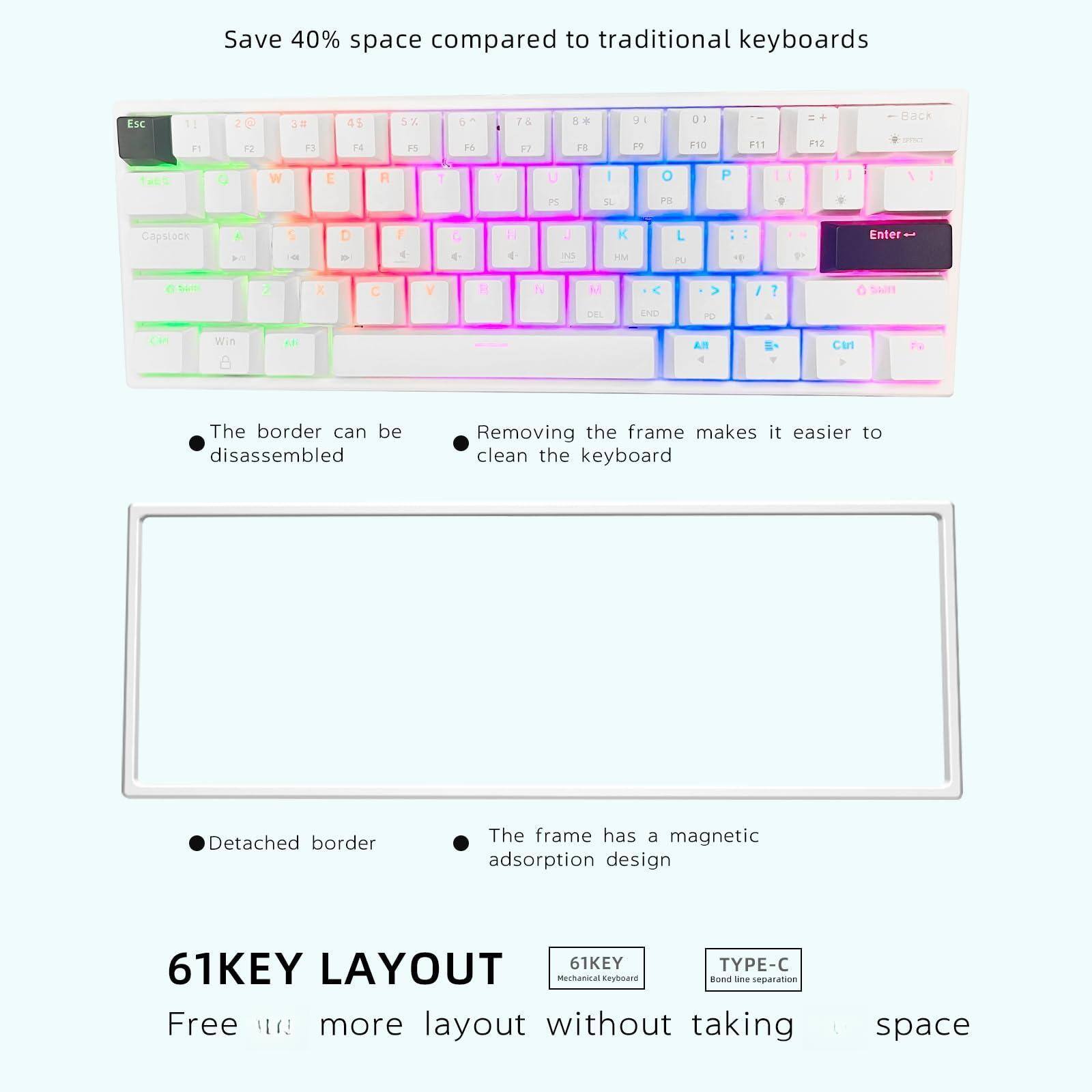 Reds Spade Portable 60 Mechanical Gaming Compact Mini Wired Office With ...