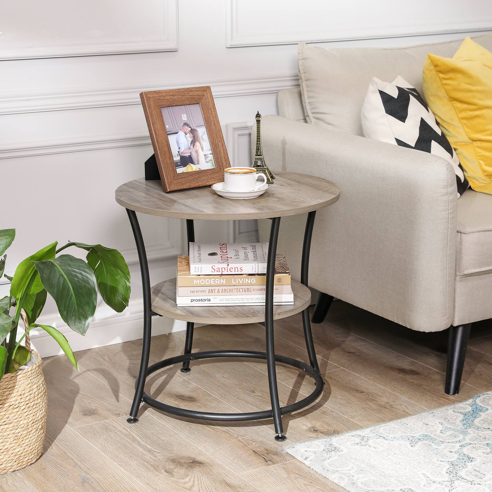 Songmics Home Side Table,End Table with 2 Shelves,Small Round Table for ...