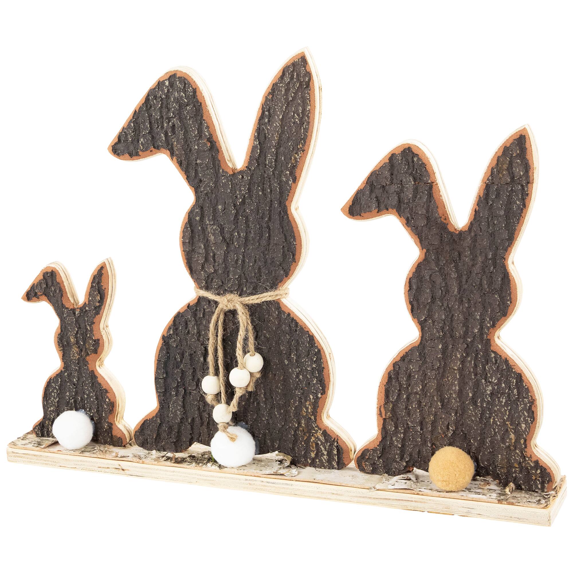 Northlight Rabbit Trio Wooden Tree Bark Easter Decoration 15.75" Brown ...
