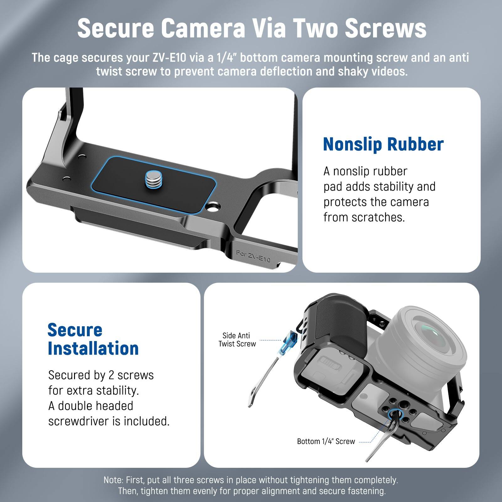 Neewer ZV E10 Camera Cage, Silicone Grip, Arca QR Base, 1/4" & 3/8 ...