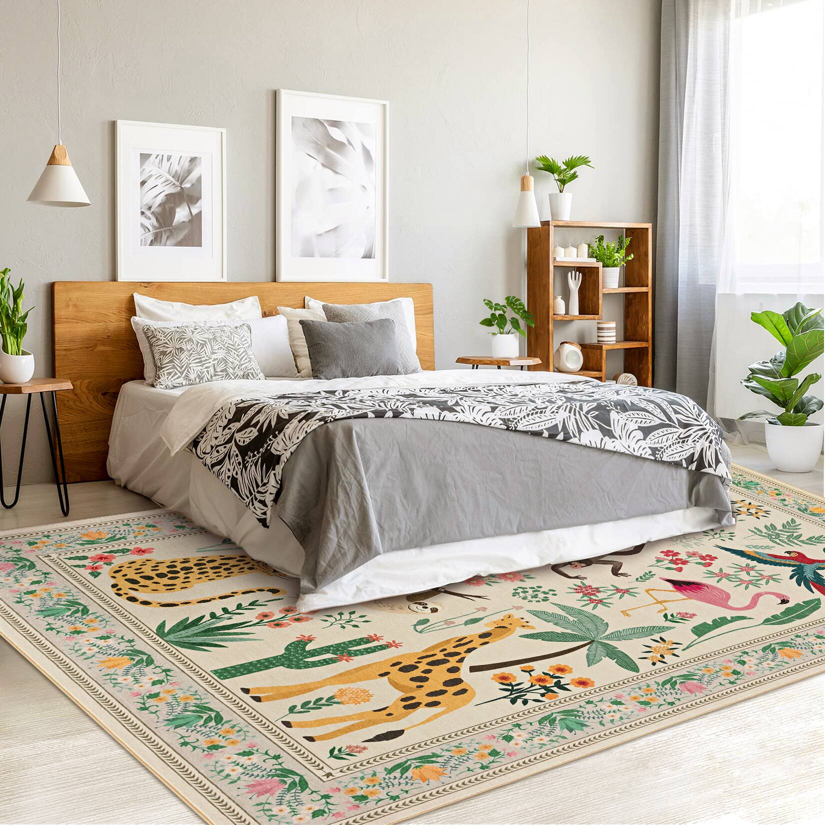 Acekool Washable Animal Bird Area Rugs, Soft Modern Forest Jungel ...