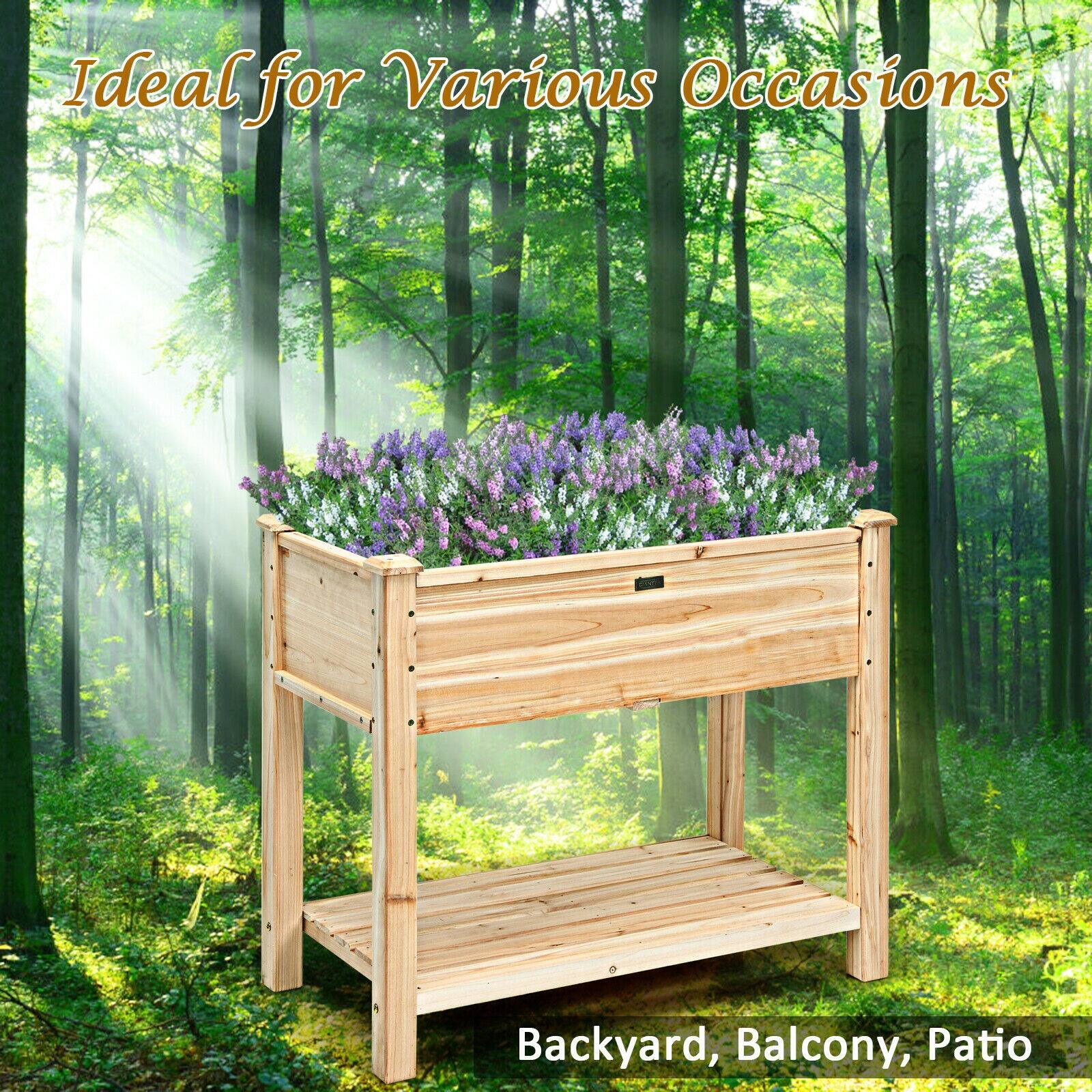 SlickBlue Elevated Wooden Garden Planter Box Stand for Flowers, Herbs ...