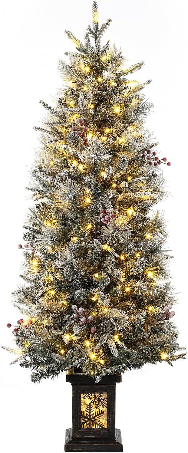 Qeetex 4.5ft Snow Flocked Artificial Christmas Tree with Hinged ...