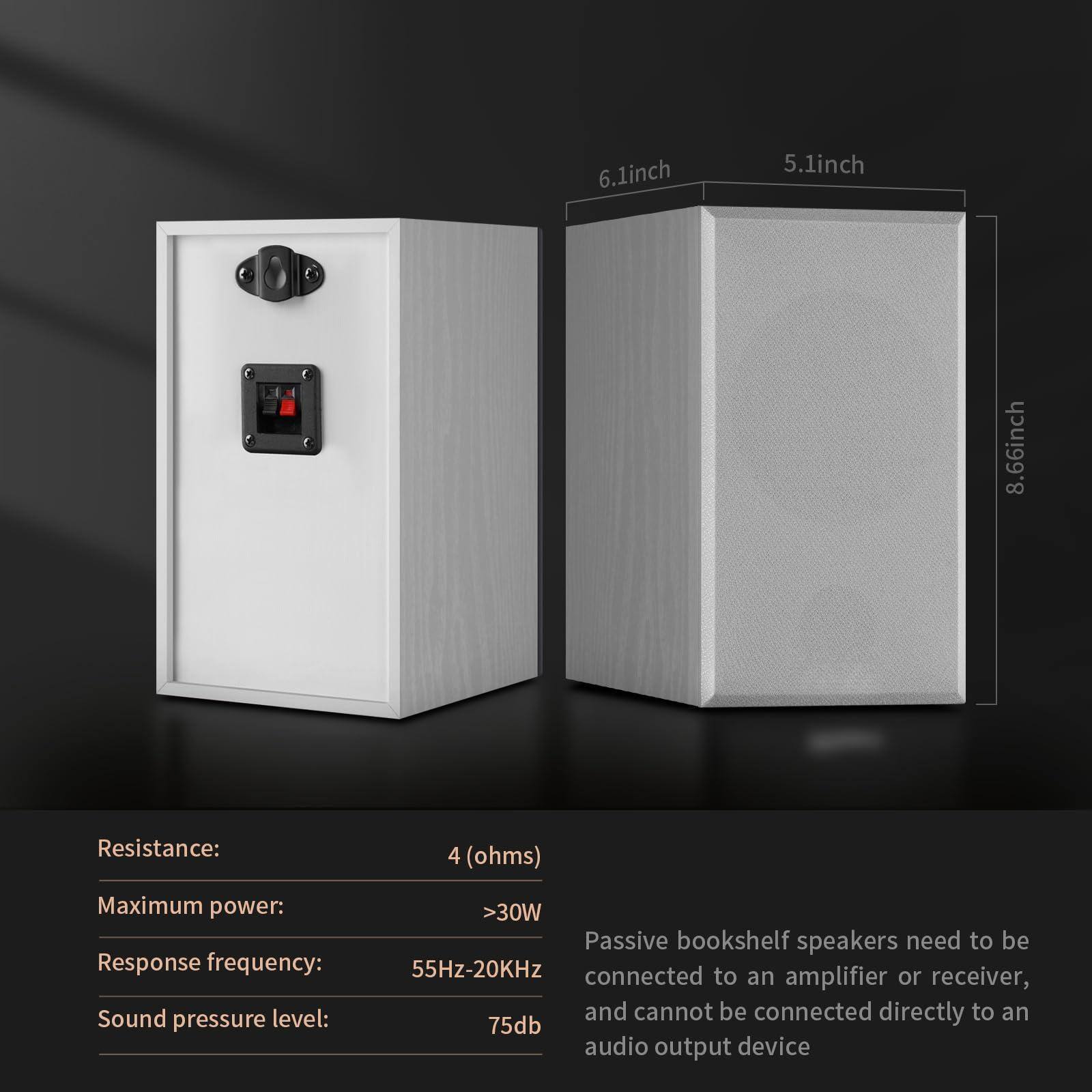 Pacoar Cade 30w*2 Passive Bookshelf Speakers Record Players Home ...