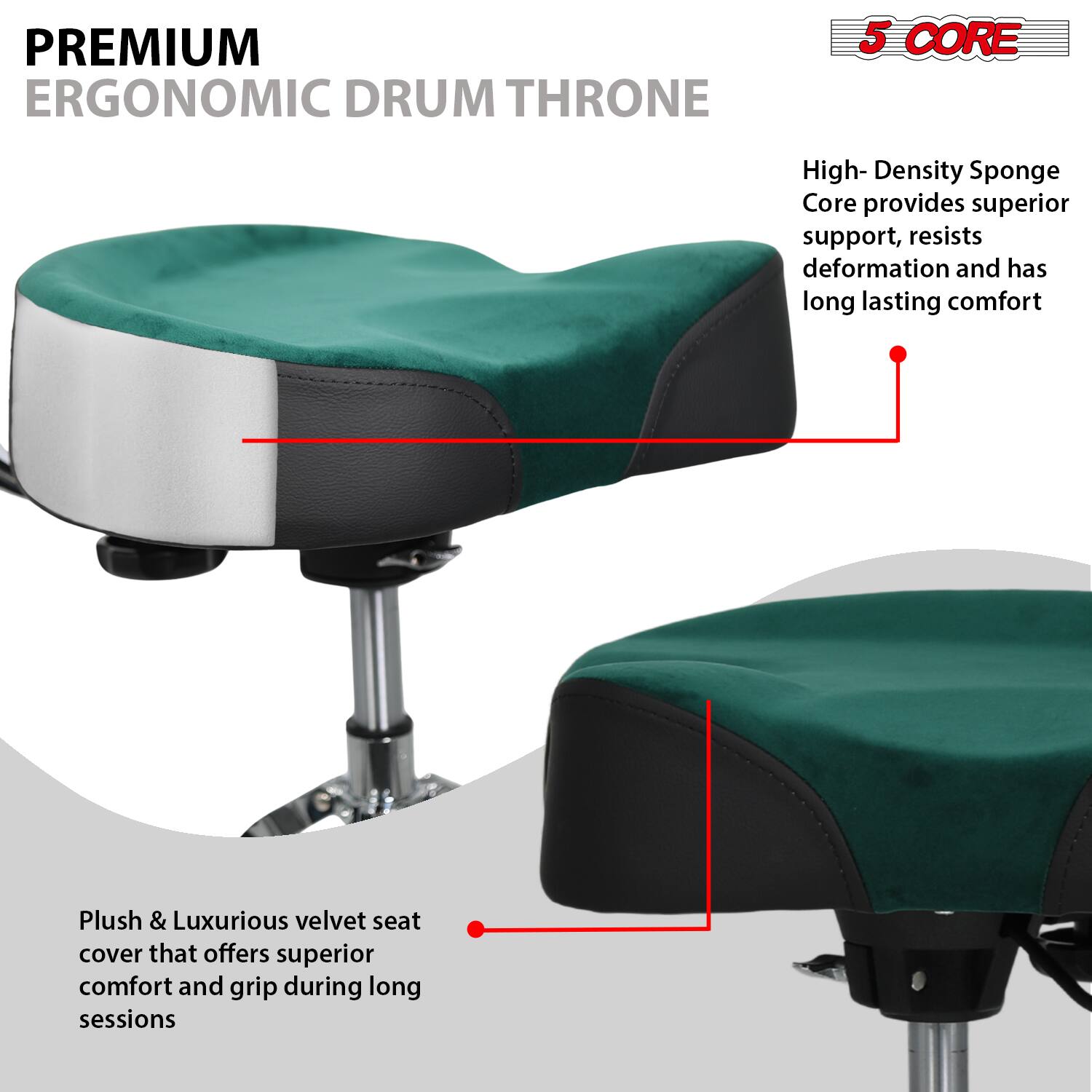 5 CORE Drum Throne w Backrest 4" Padded Stool Airlift 25" Adjustable ...