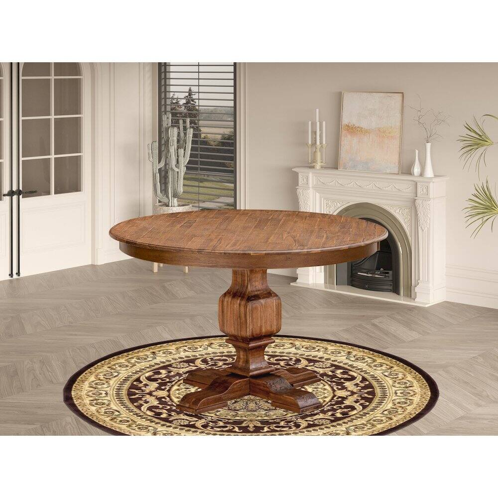 East West Furniture FERRIS Round Dining Table with Pedestal, Rustic ...
