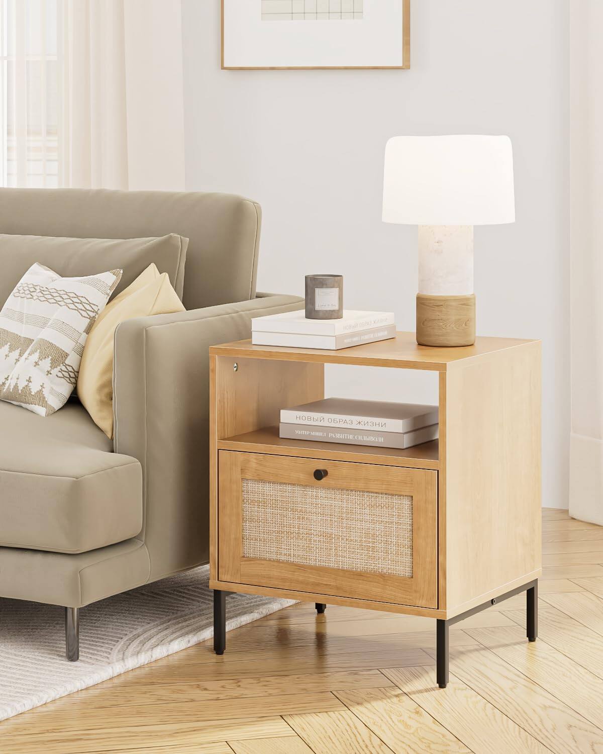 VEGA AUTOMOTIVE Nightstand Rattan Night Stand Modern Boho Farmhouse ...