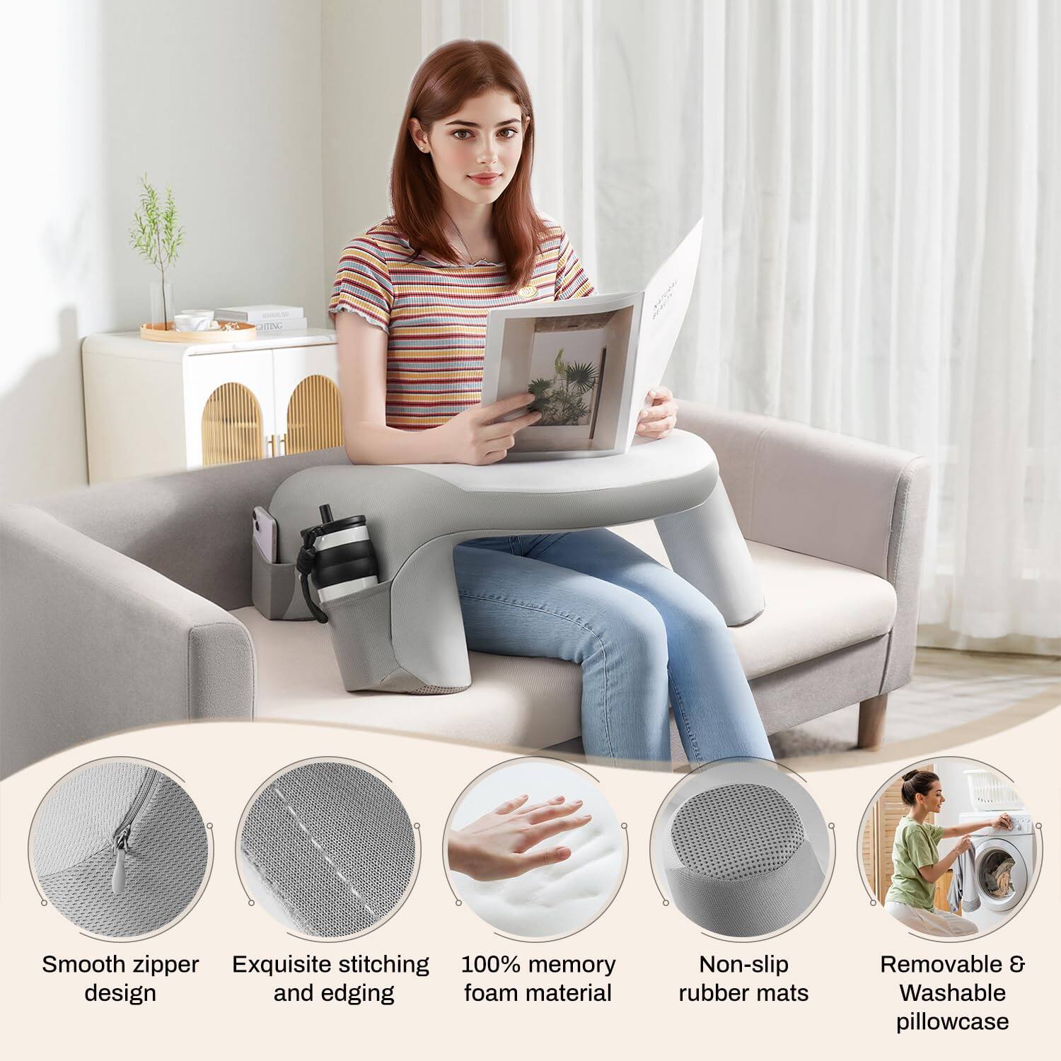 MAGICAL RUBS Reading Pillow For Bed Lap Desk Laptop Memory Foam Arm ...