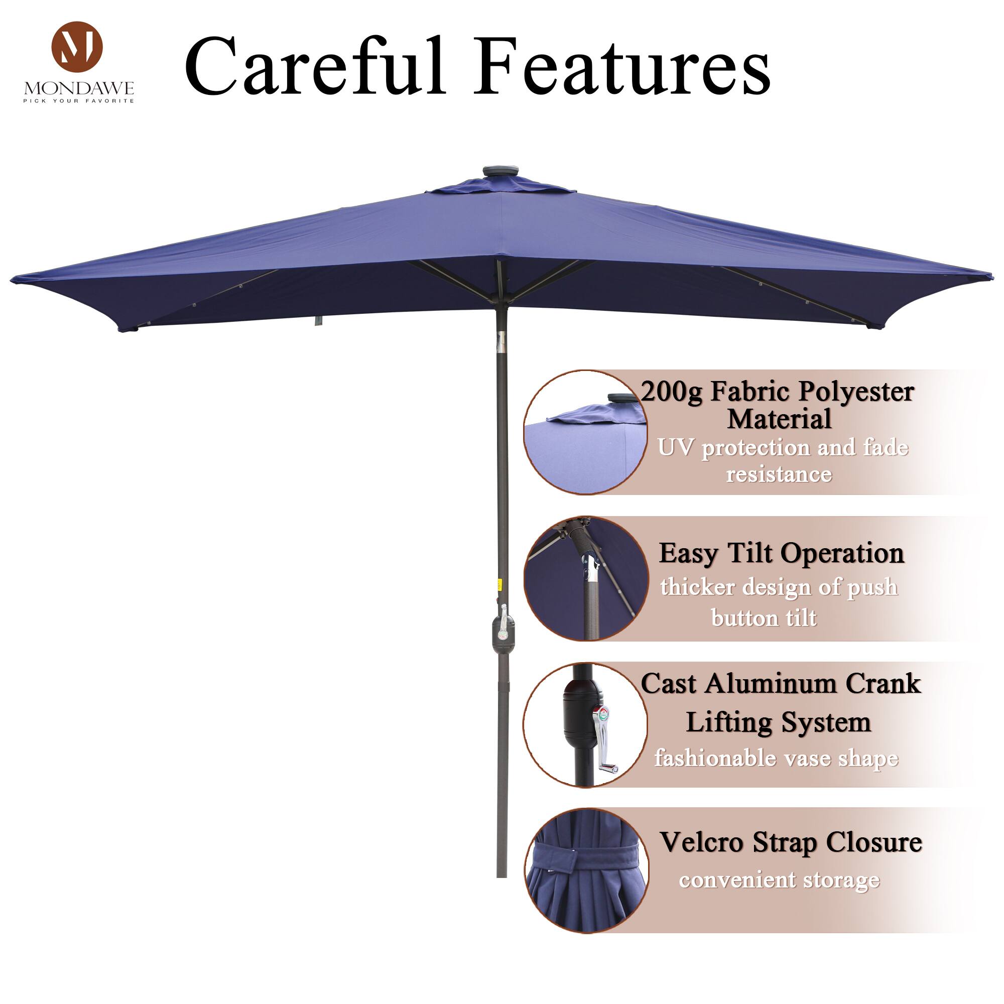 Mondawe 10' x 6'5ft Patio Umbrella 26 Solar LED Lights Rectangular ...