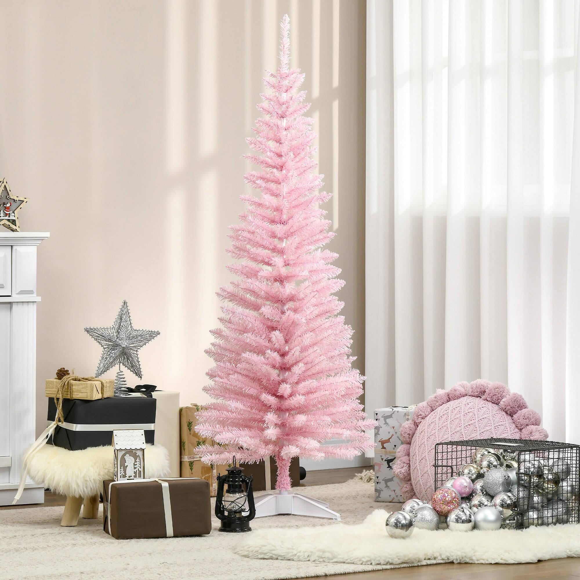 BreeBe 5 ft Artificial Pencil Christmas Tree Pink W2225P229769 - Best Buy