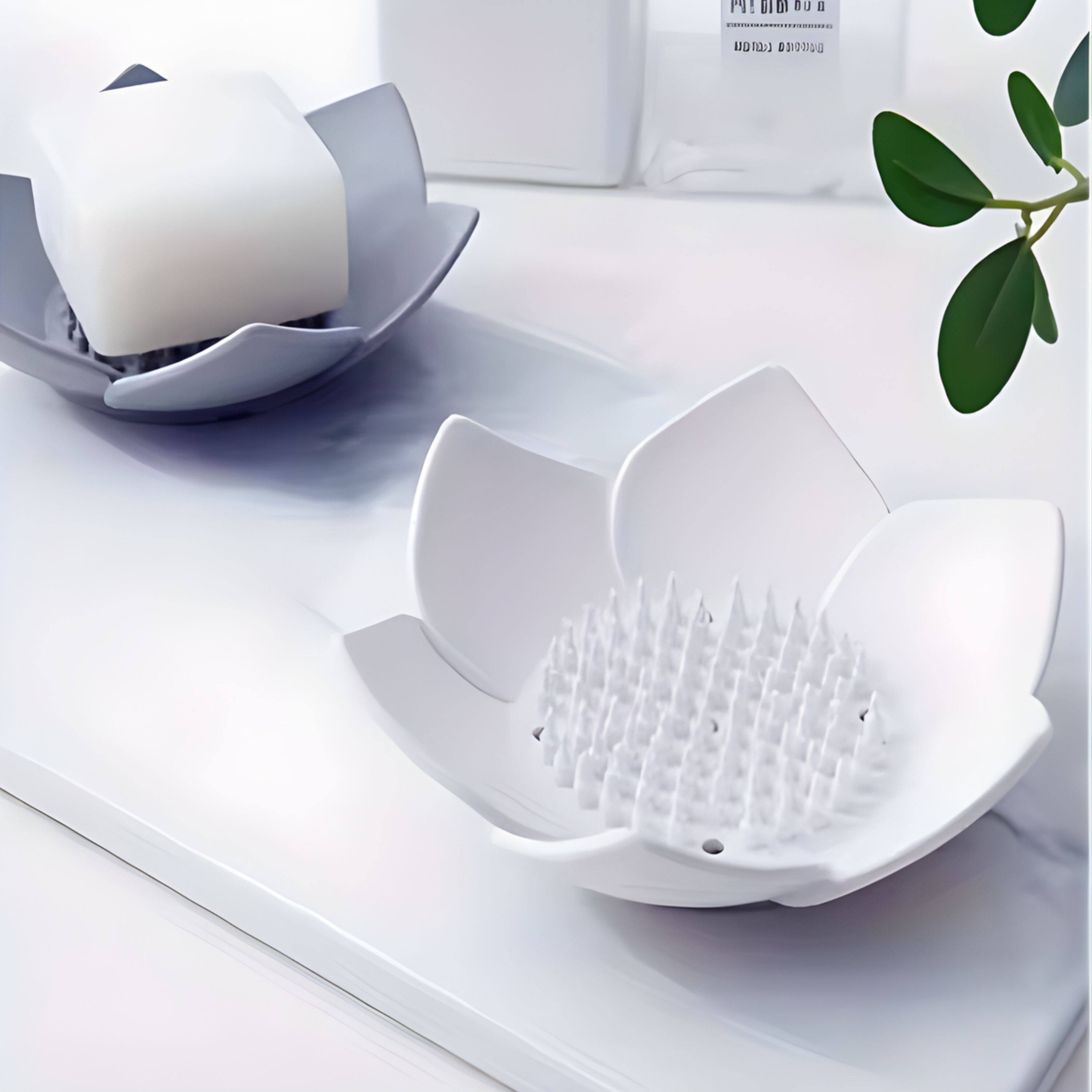 Kitcheniva Silicone Self Draining Flower Soap Dish 2 Pcs, White M0112 ...