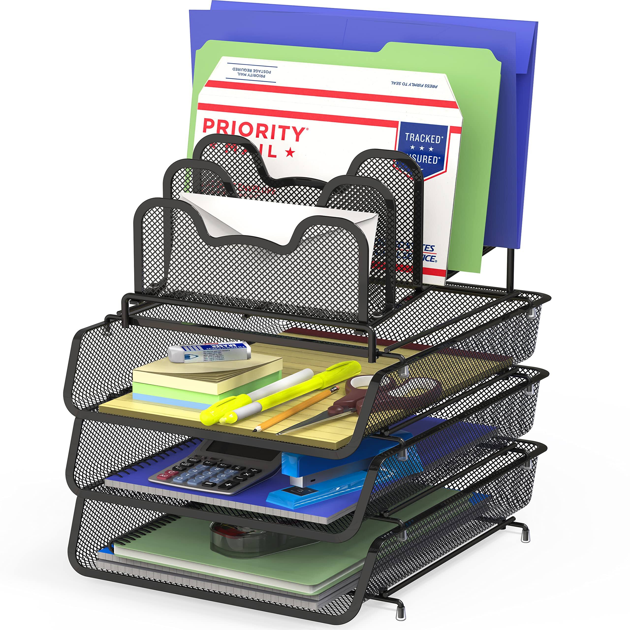 Dapper Styles 3 tier Stackable Desk Organizer With 5 Compartments ...