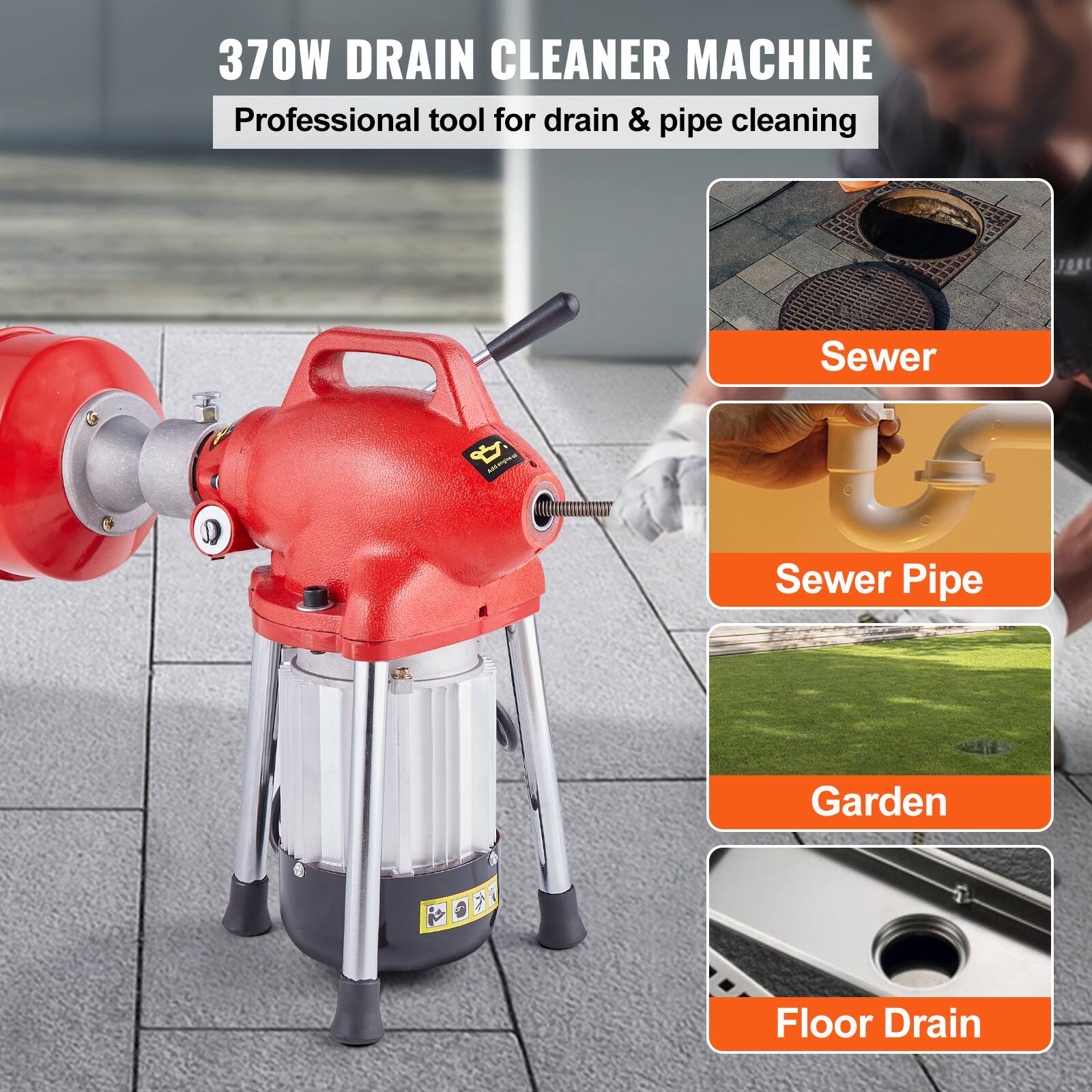 VEVOR Drain Cleaner Machine 120FT x 5/8 Inch, 370W Electric Sewer Snake ...