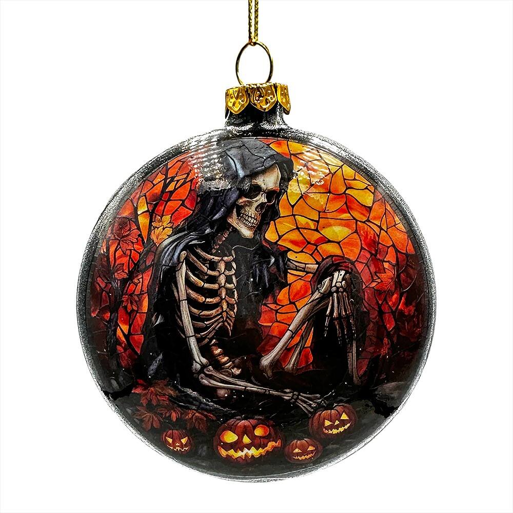 OrnamentallyYou Creepy Stained Glass Skeleton and Raven Haunted ...