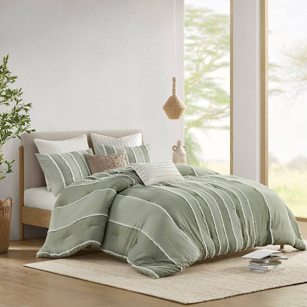 Gracie Mills Lyon 3 PC Striped Cotton Comforter Set Sage 1231-01II ...