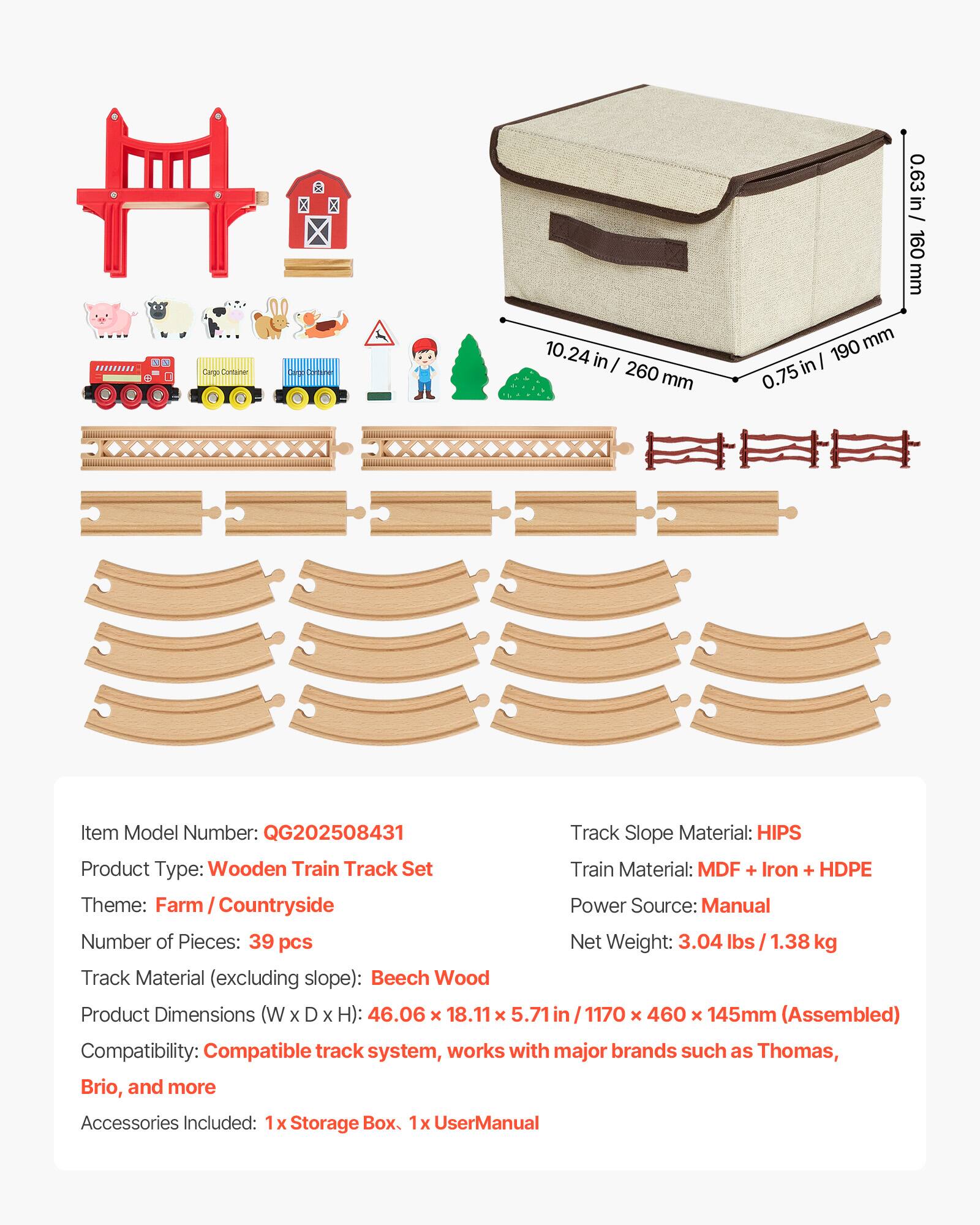 VEVOR Wooden Train Set, 39PCS, Wood Train Track with Magnetic Trains ...