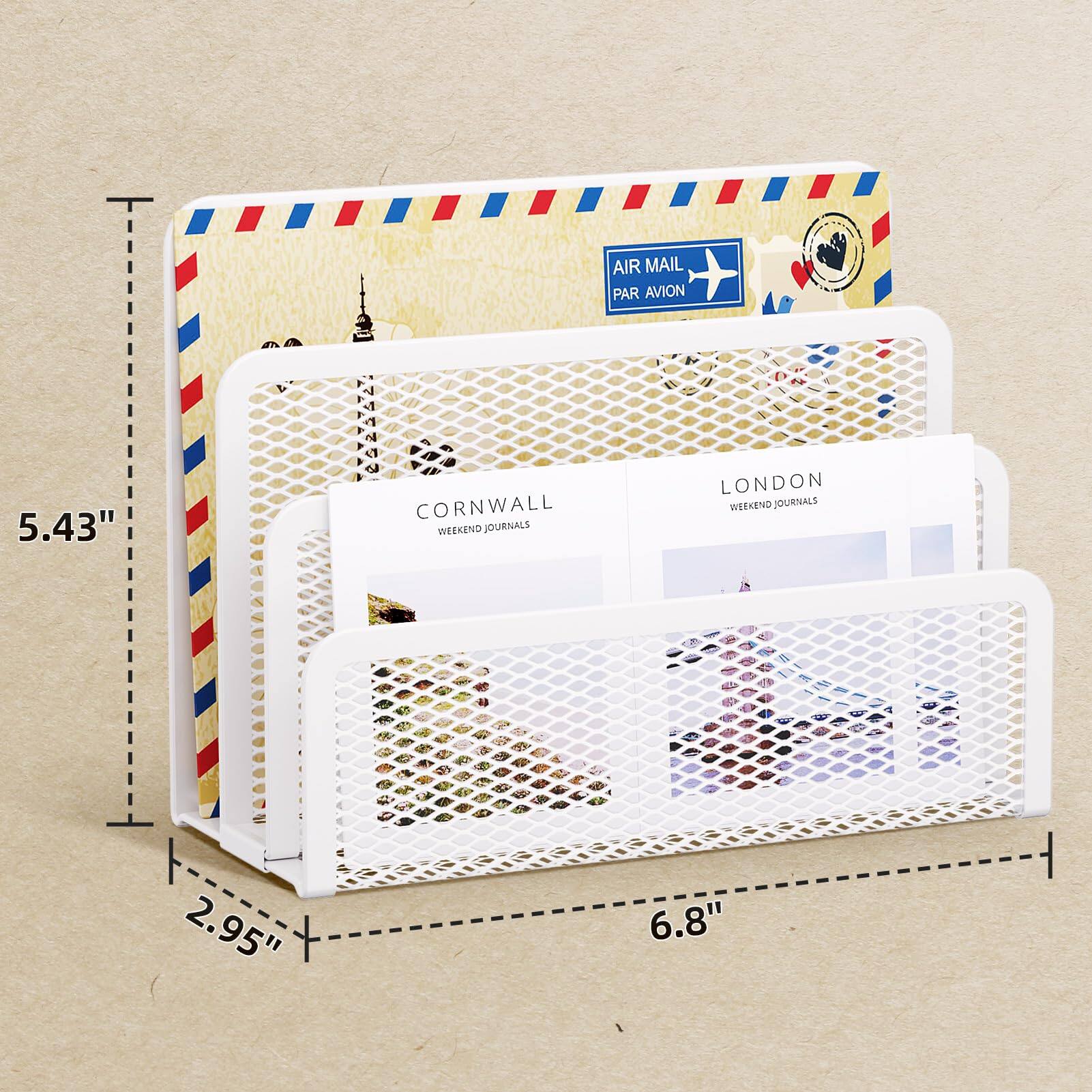 Dapper Styles Mail Organizer For Desk 3 slot Mesh Metal Holder ...