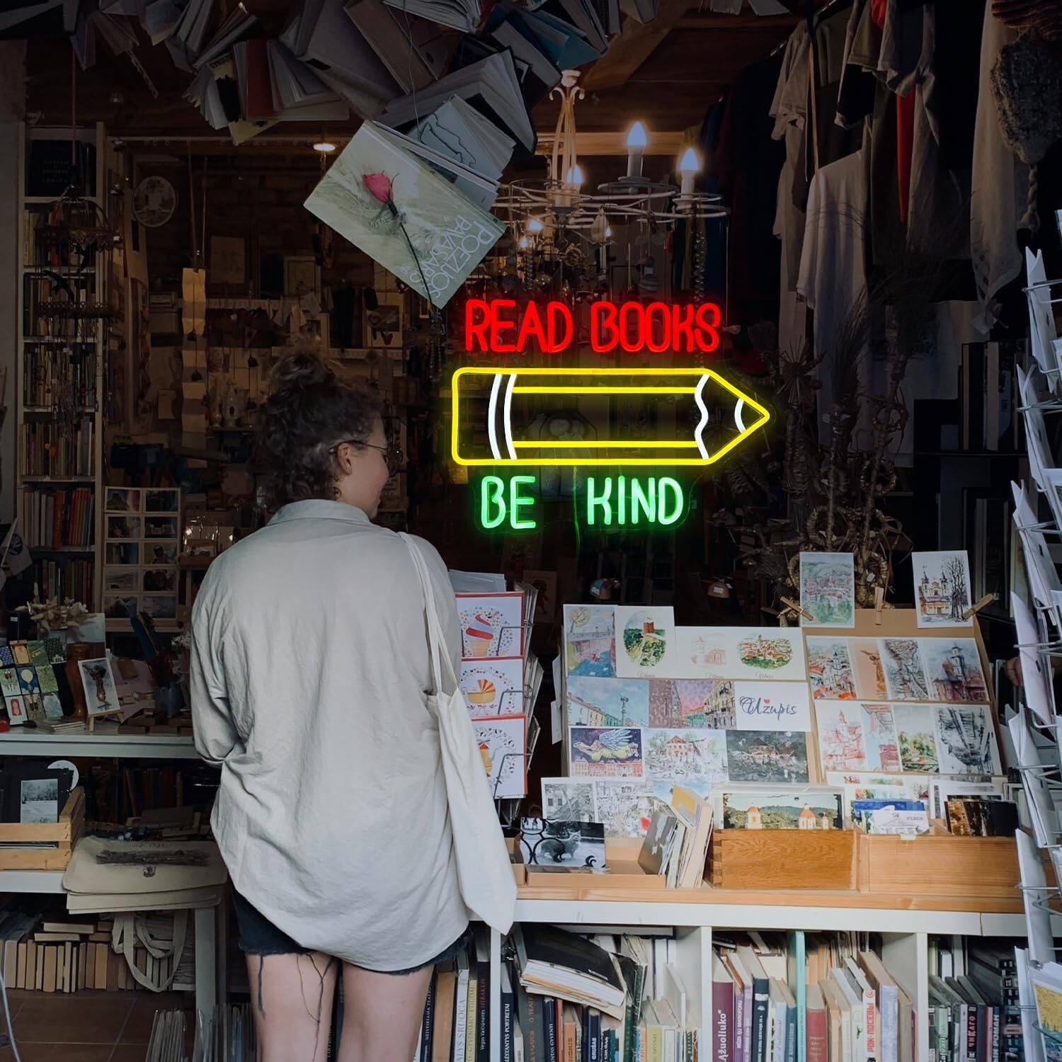 Auledio Read Books Be Kind Neon Sign Pencil Led Neon Light for Wall ...