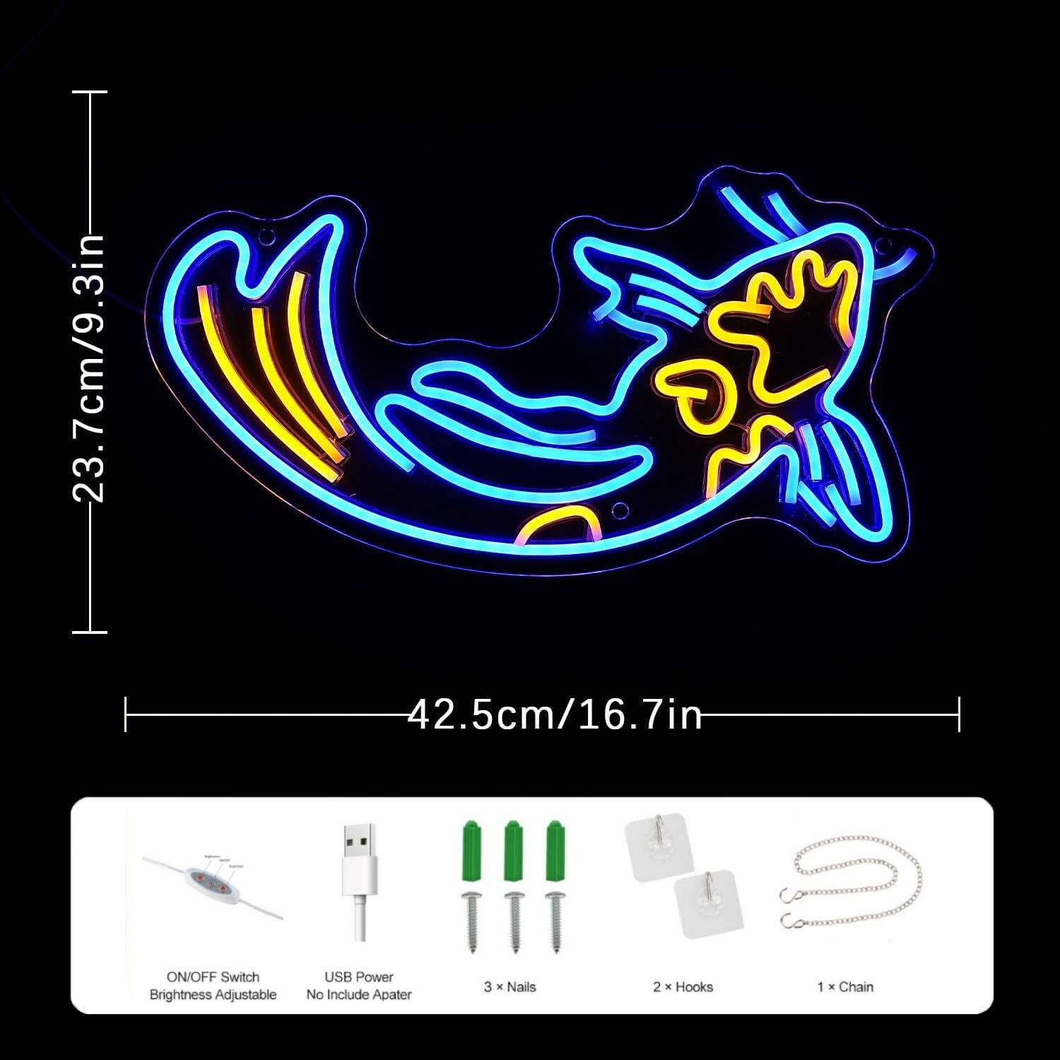 Auledio Koi Fish Neon Sign Japanese Fish Led Neon Blue Yellow Fish Neon ...