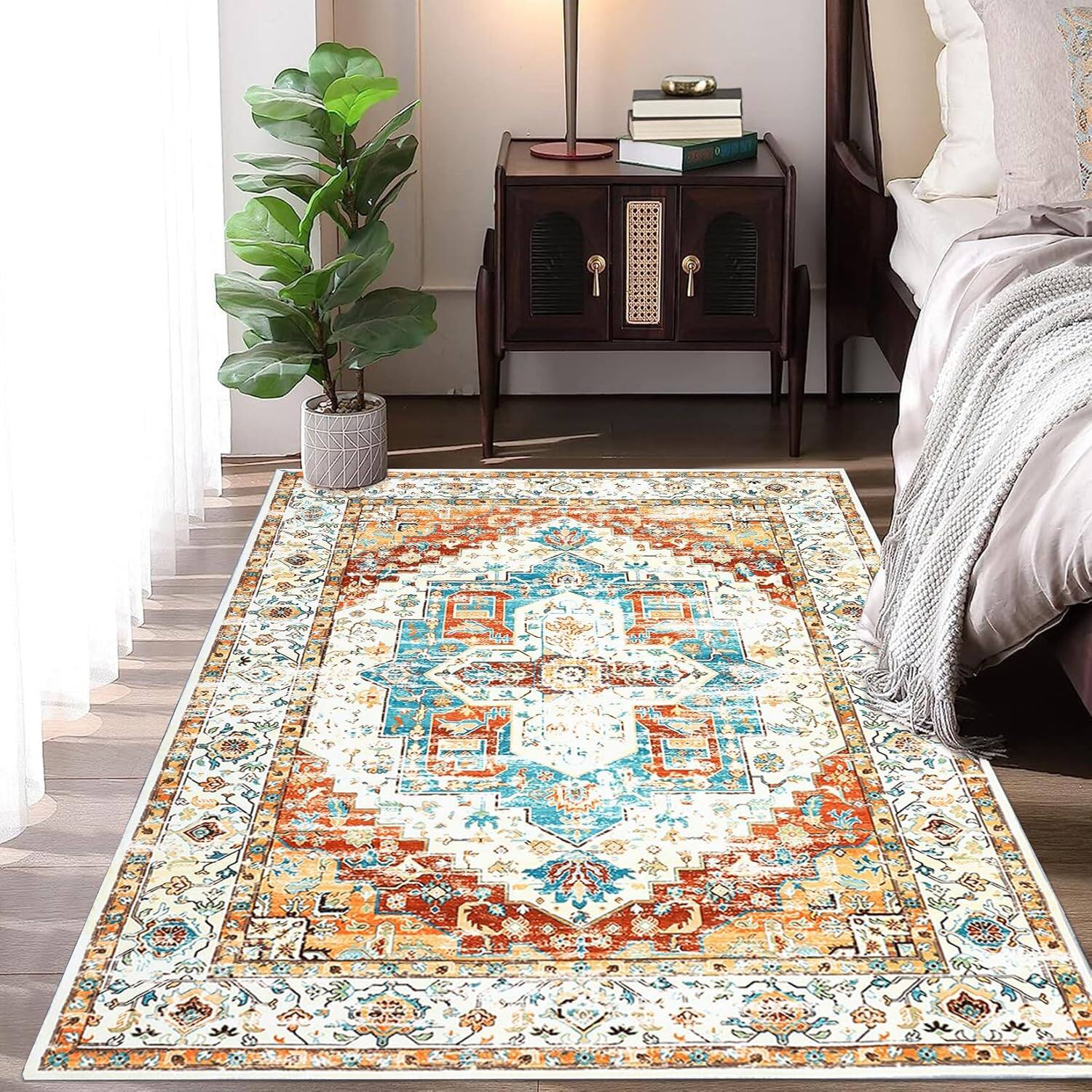 Jojoka 8x10ft Washable Vintage Area Rug, Foldable Accent Carpet ...