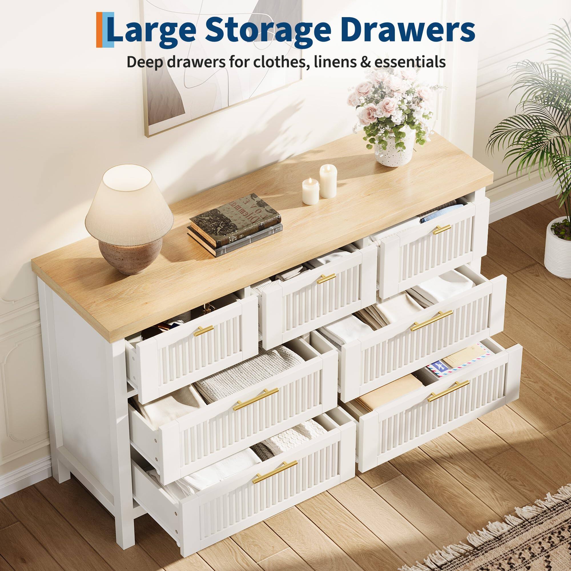 Jojoka Fluted 7 Drawer Dresser for Bedroom, Rattan Chest of Dressers ...
