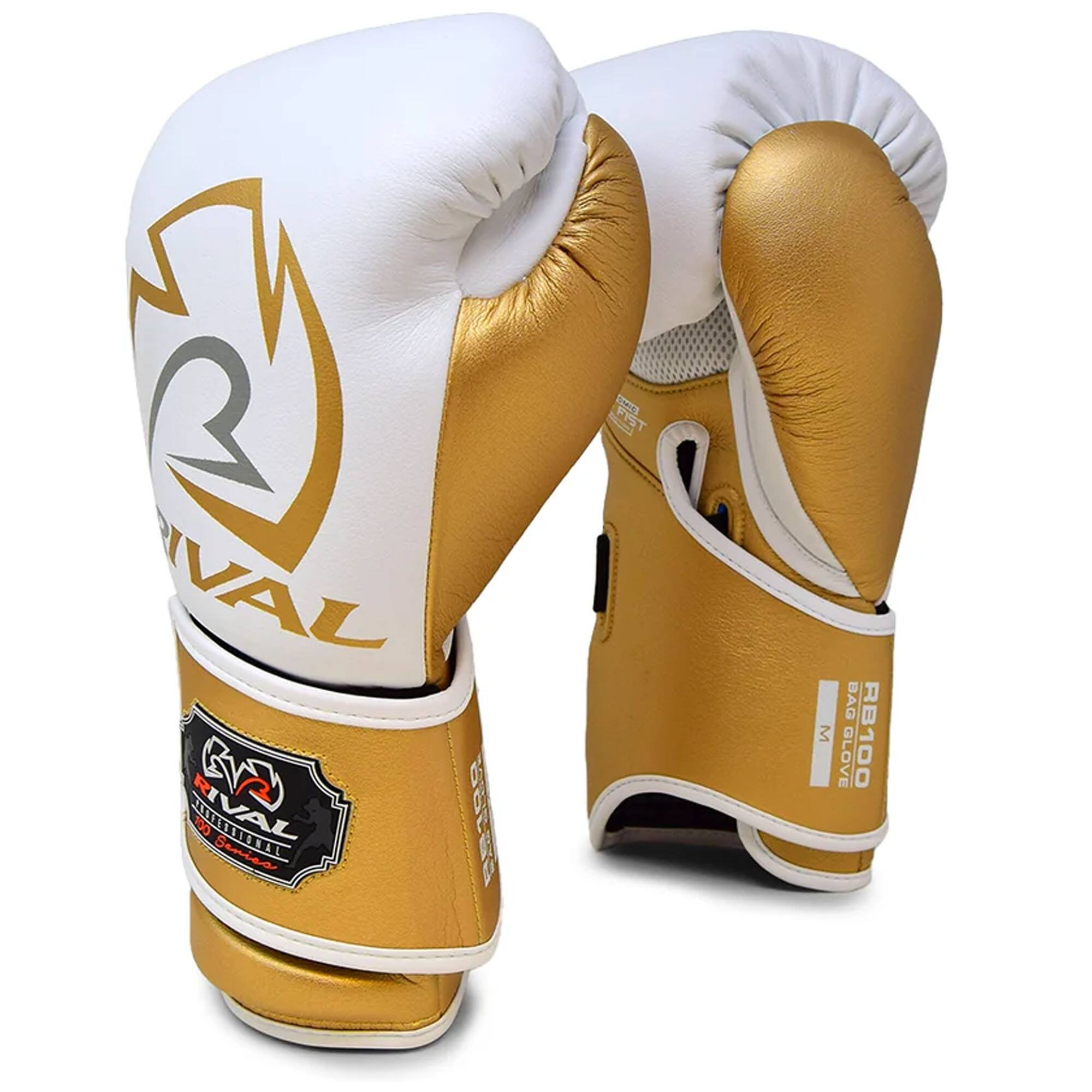 RIVAL Boxing RB100 Professional Bag Glove Medium White/Gold RB100 ...