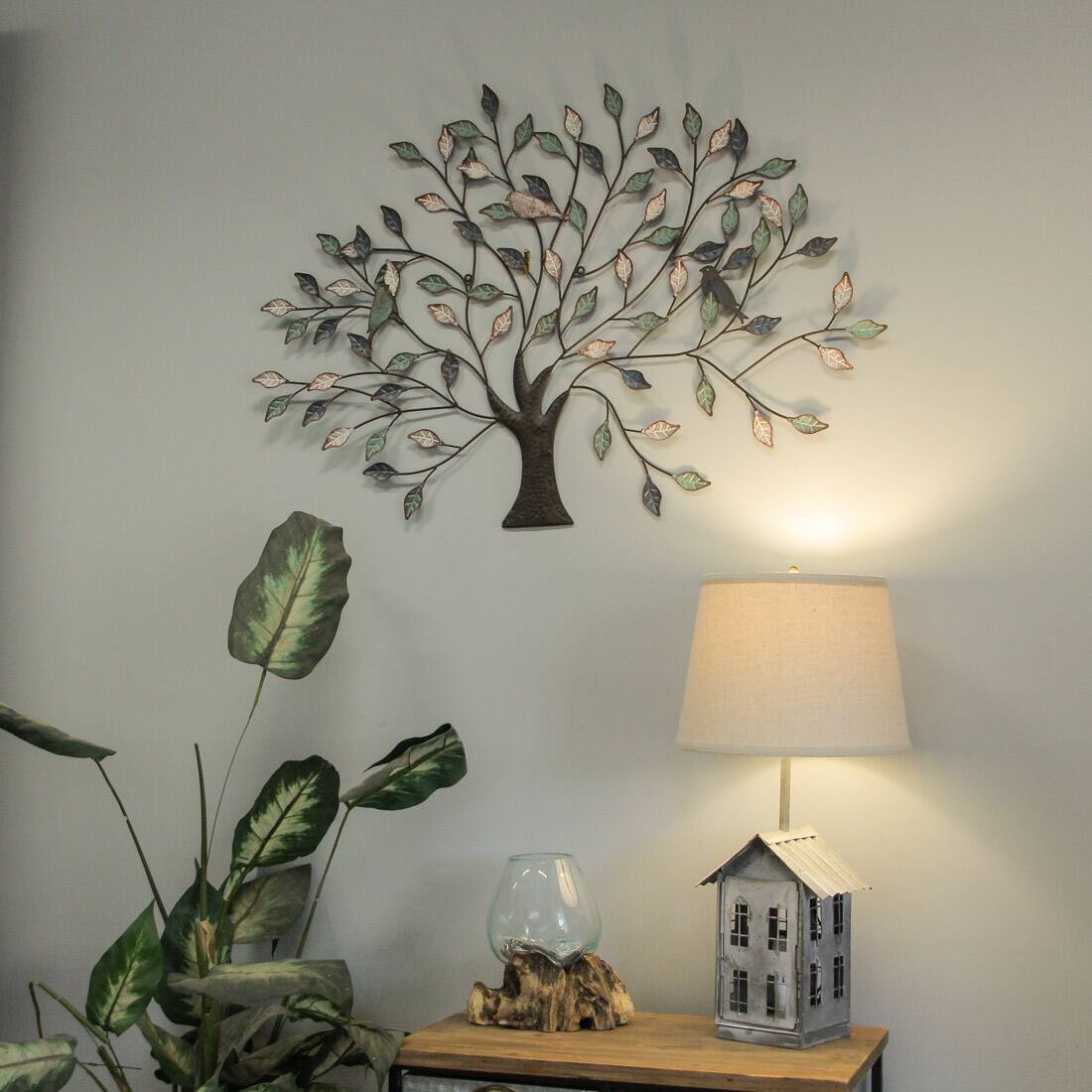 Alt View 3. Zeckos - 36 inch Tri Tone Leaves Birds In Branches Metal ...