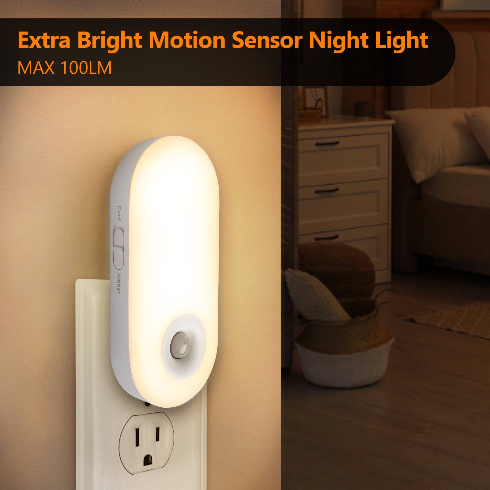 Dawnrise Extra Bright Motion Sensor Plug in LED Night Light with 2 ...